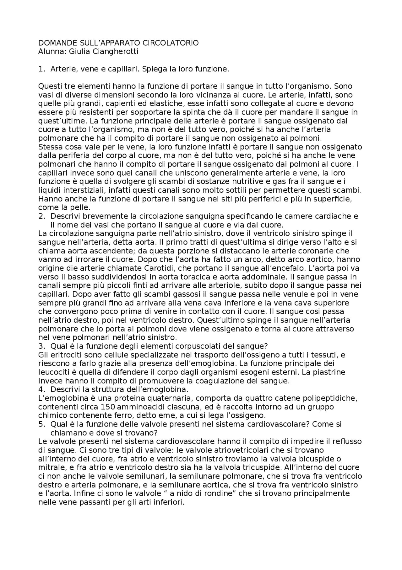 Sistema Cardiocircolatorio Docsity
