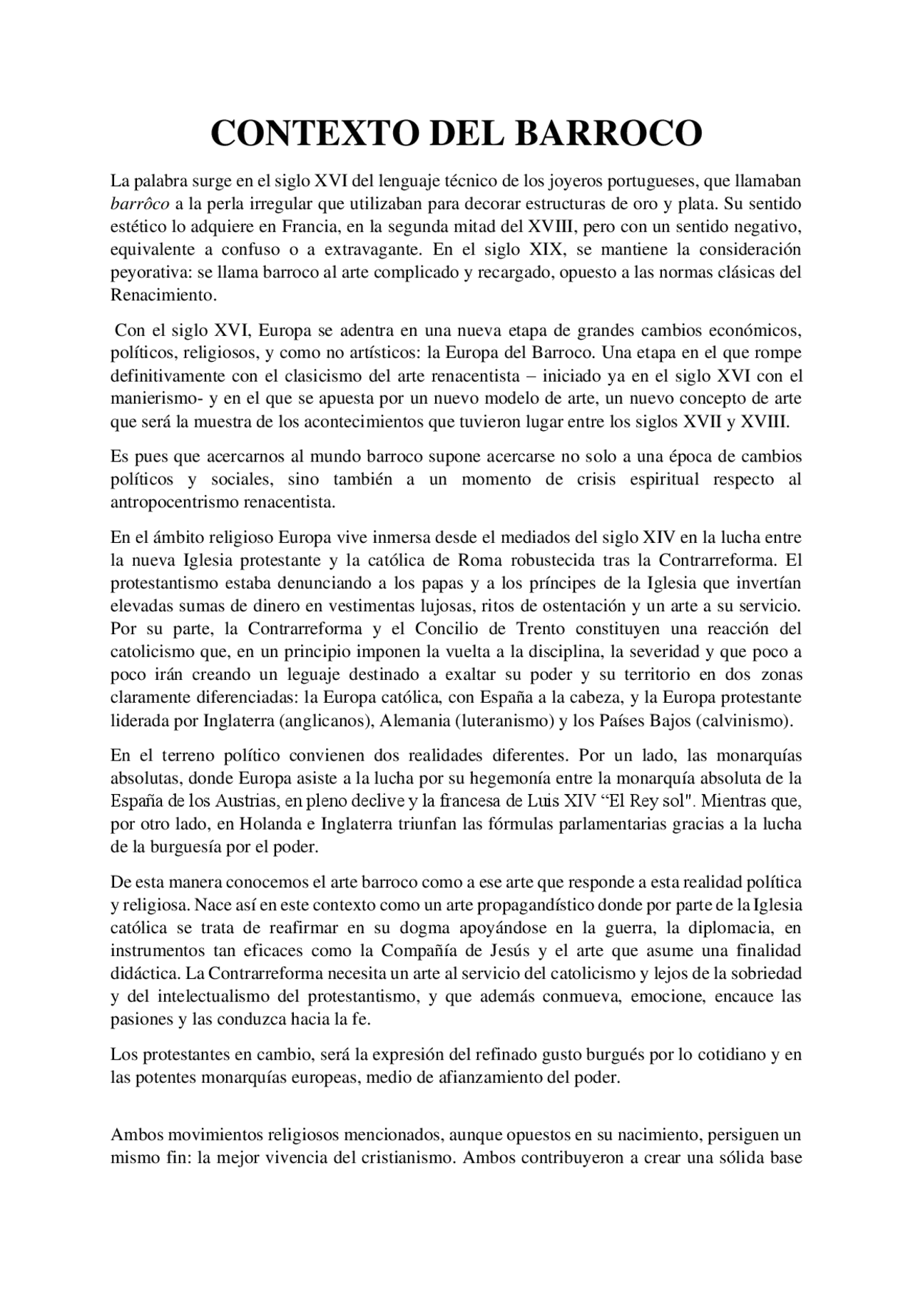 Contexto Barroco H.Arte - Docsity