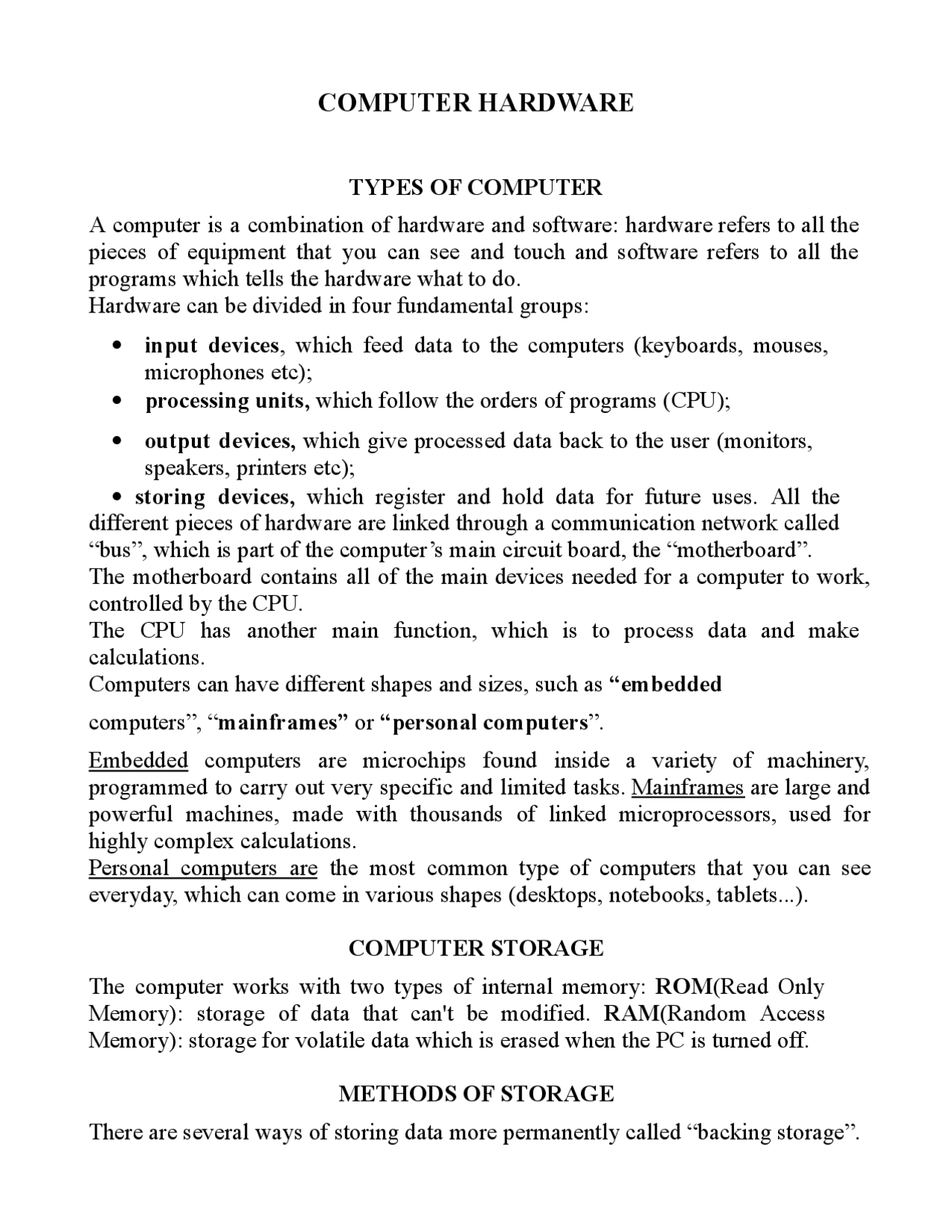 Computer Hardware And Component - Docsity