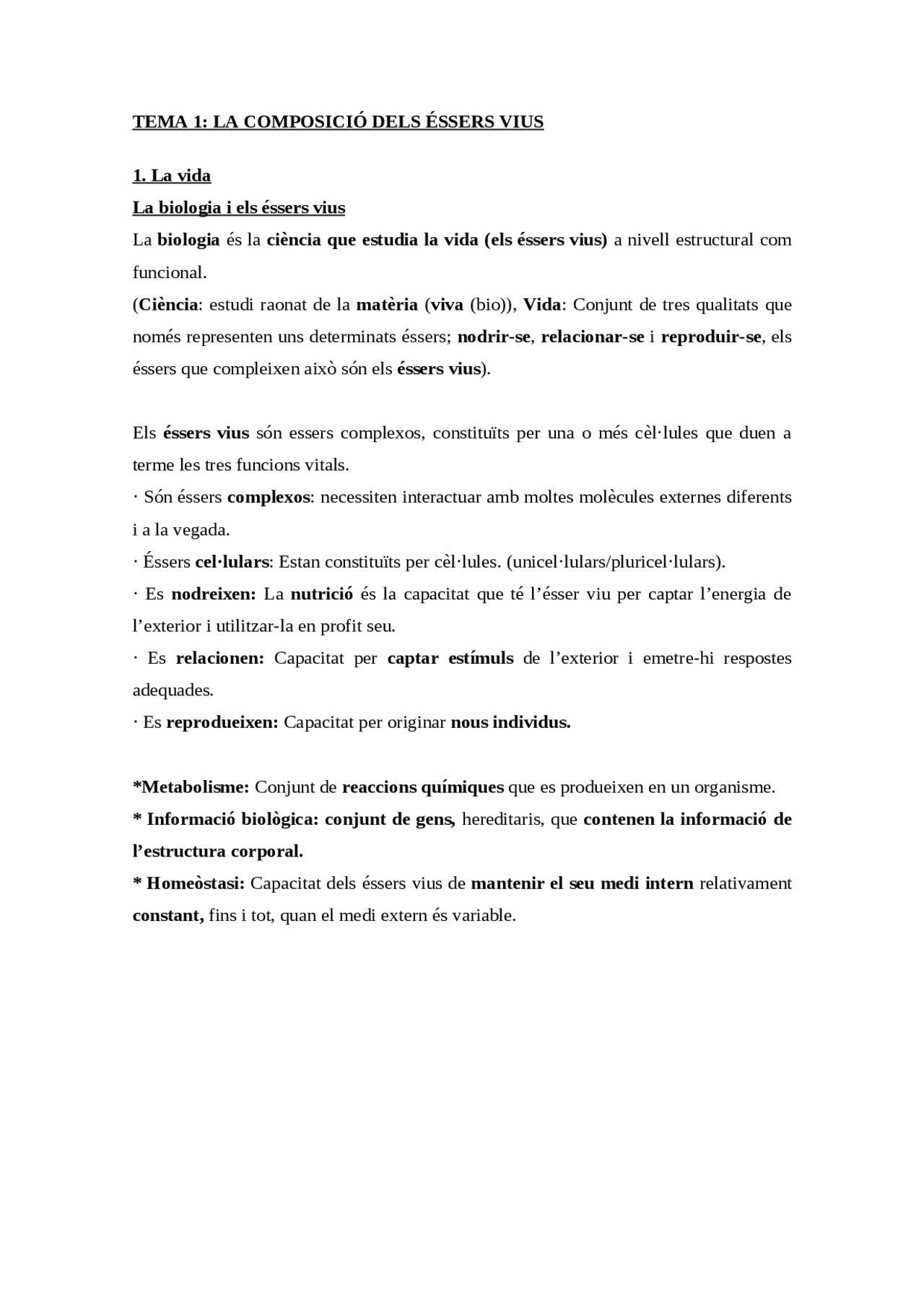 La Composició Dels éssers Vius 1 La Vida 2 Els Nivells D
