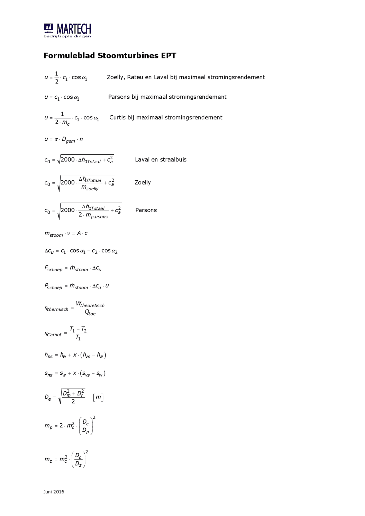 Formulas Stoomturbines EPT - Docsity