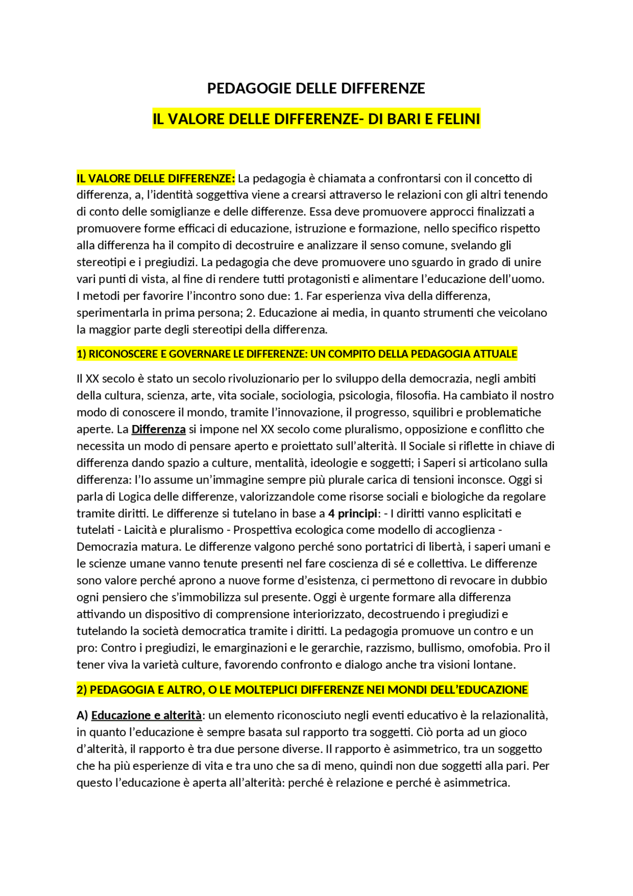 Pedagogia Delle Differenze Docsity
