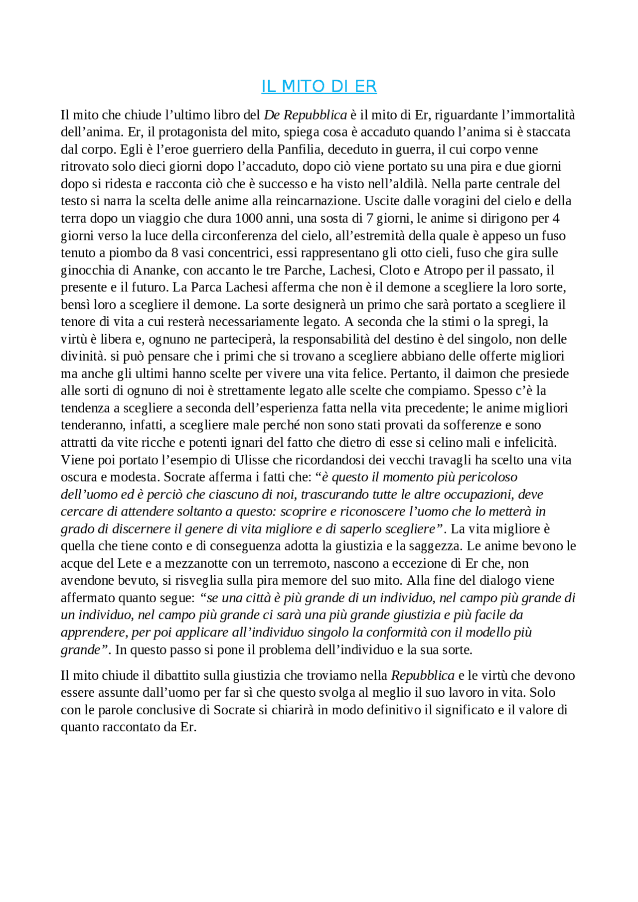 Mito di ER, De Republica, Platone - Docsity