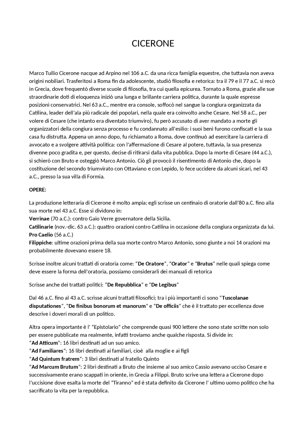 Cicerone Vita E Opere Docsity