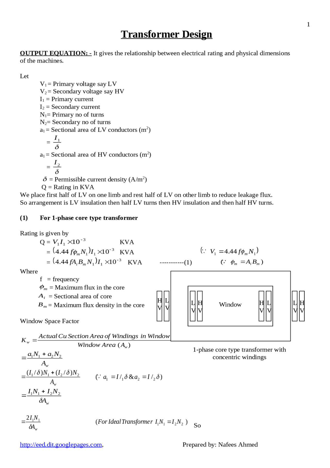 3 phase transformer design notes | Assignments Machine Design | Docsity