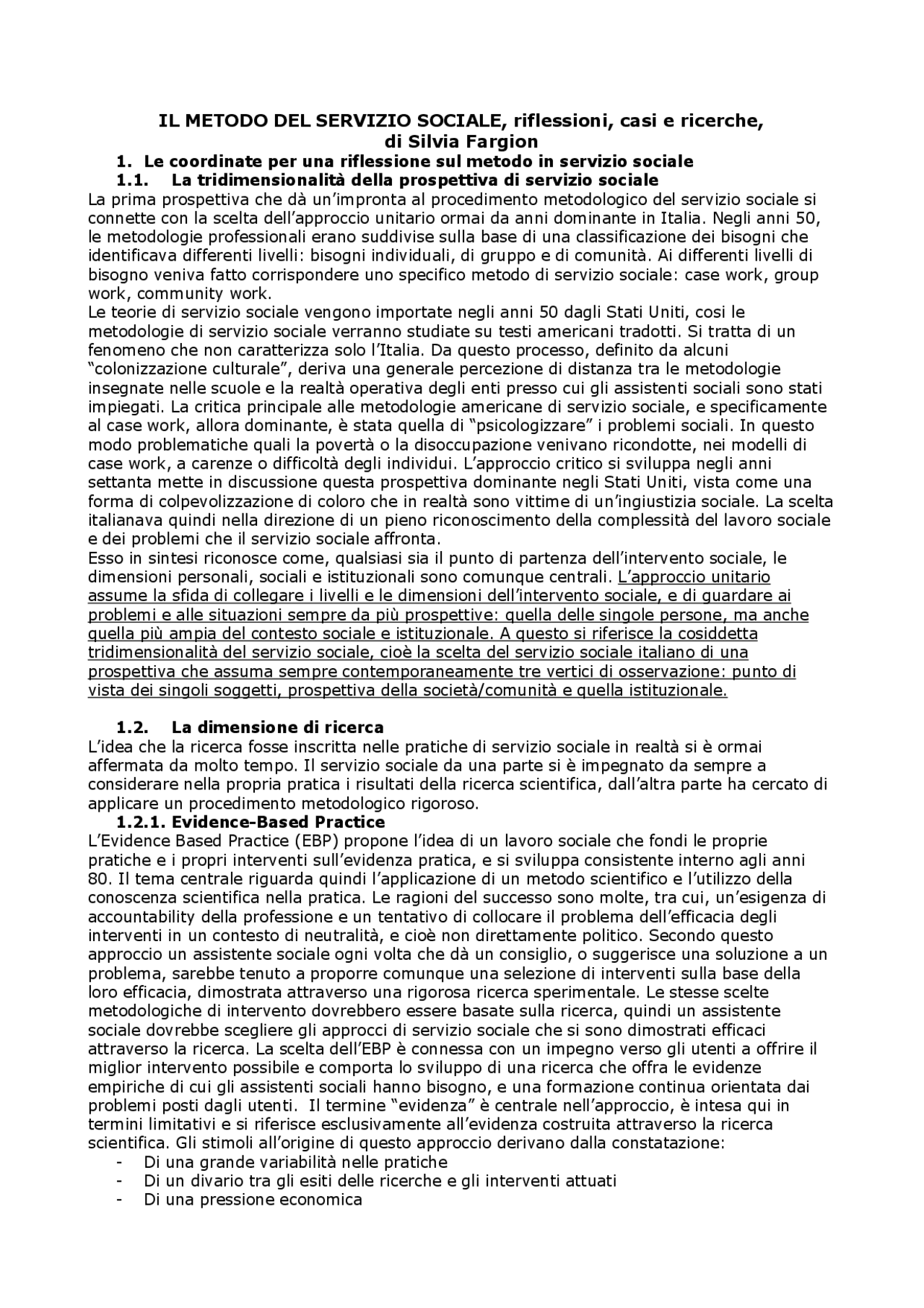 Il Metodo Del Servizio Sociale Docsity
