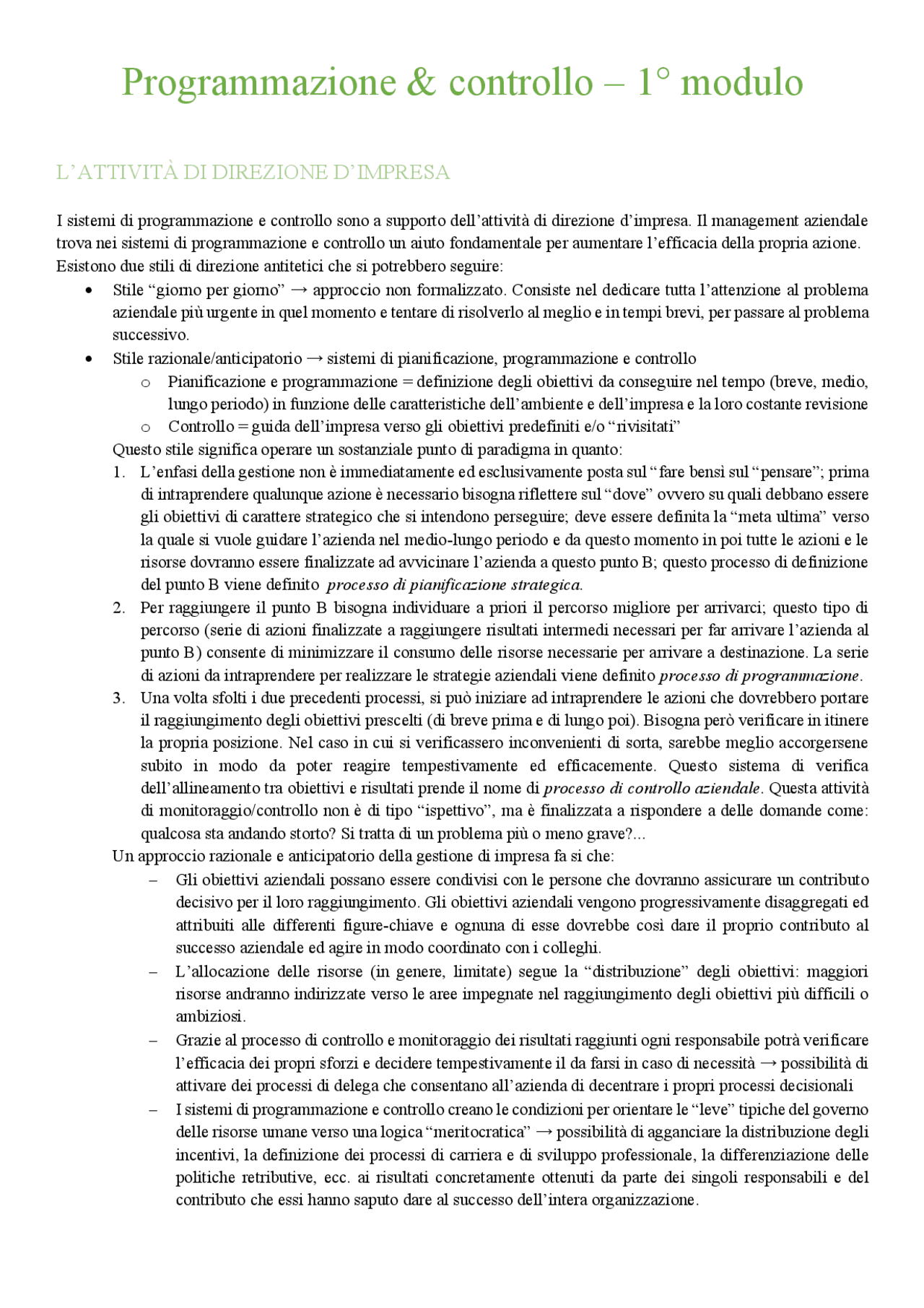 Programmazione E Controllo 1° Modulo Docsity