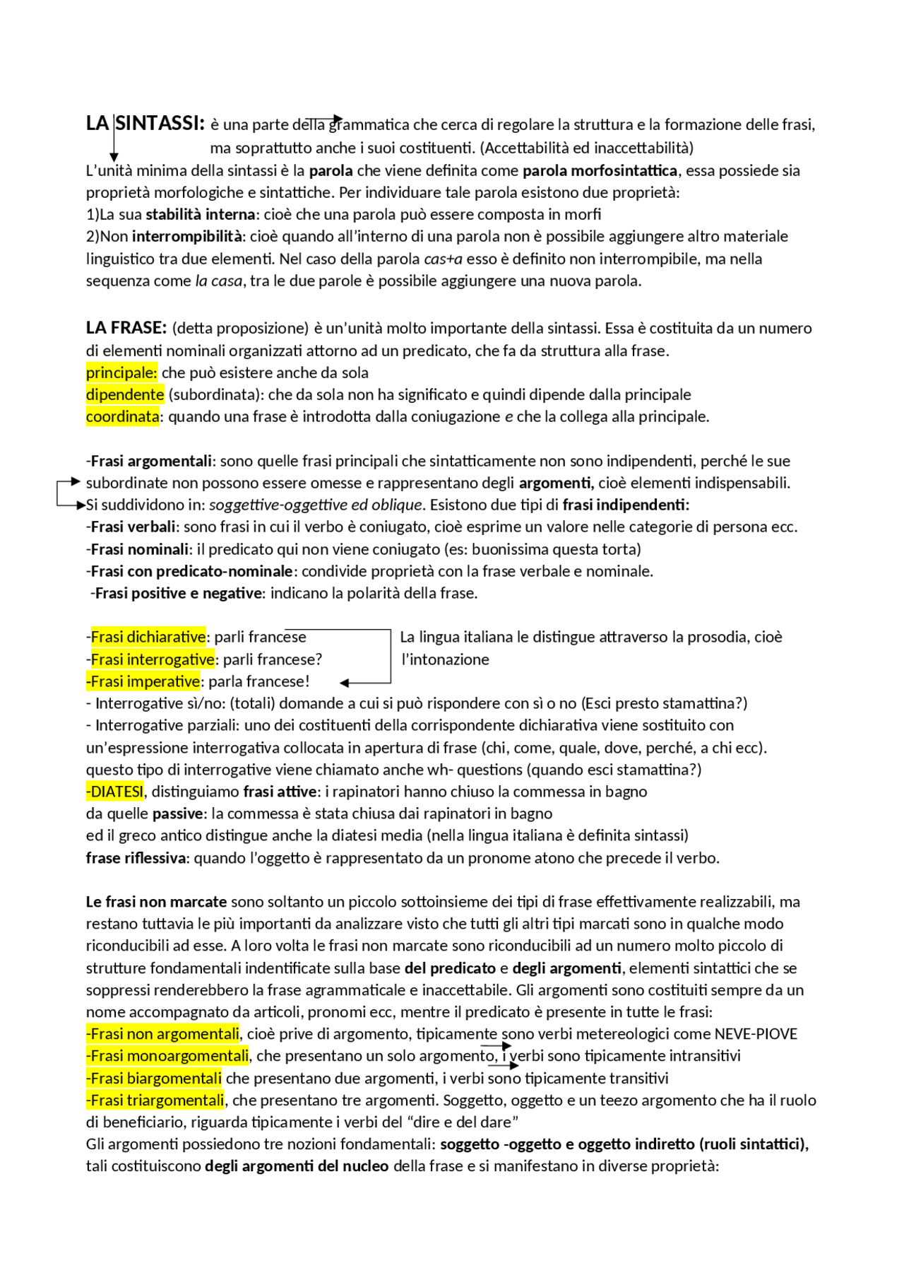 LA SINTASSI (linguistica geenrale) - Docsity