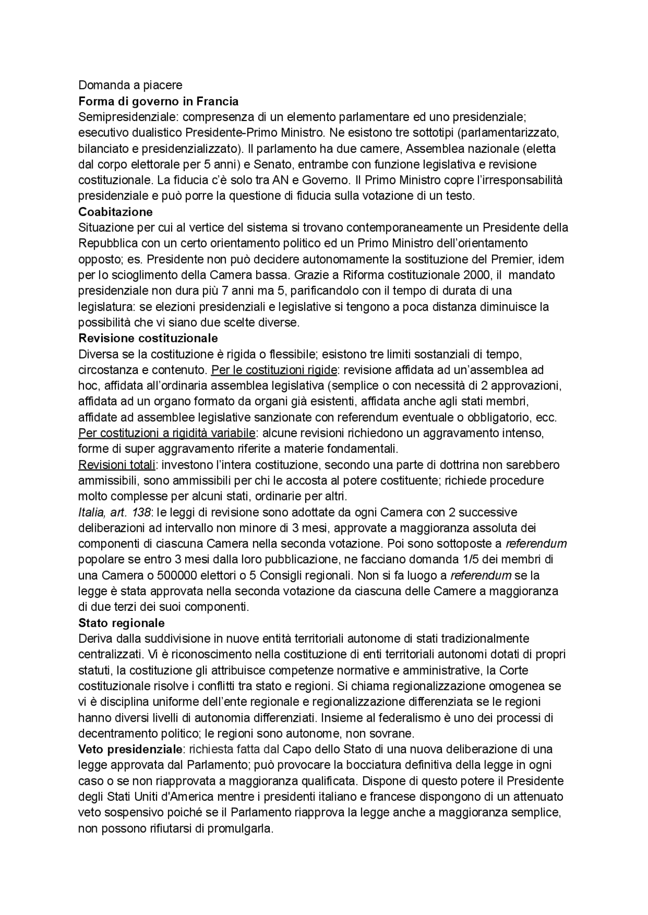 Domande E Risposte Diritto Pubblico Comparato Appunti Di Diritto