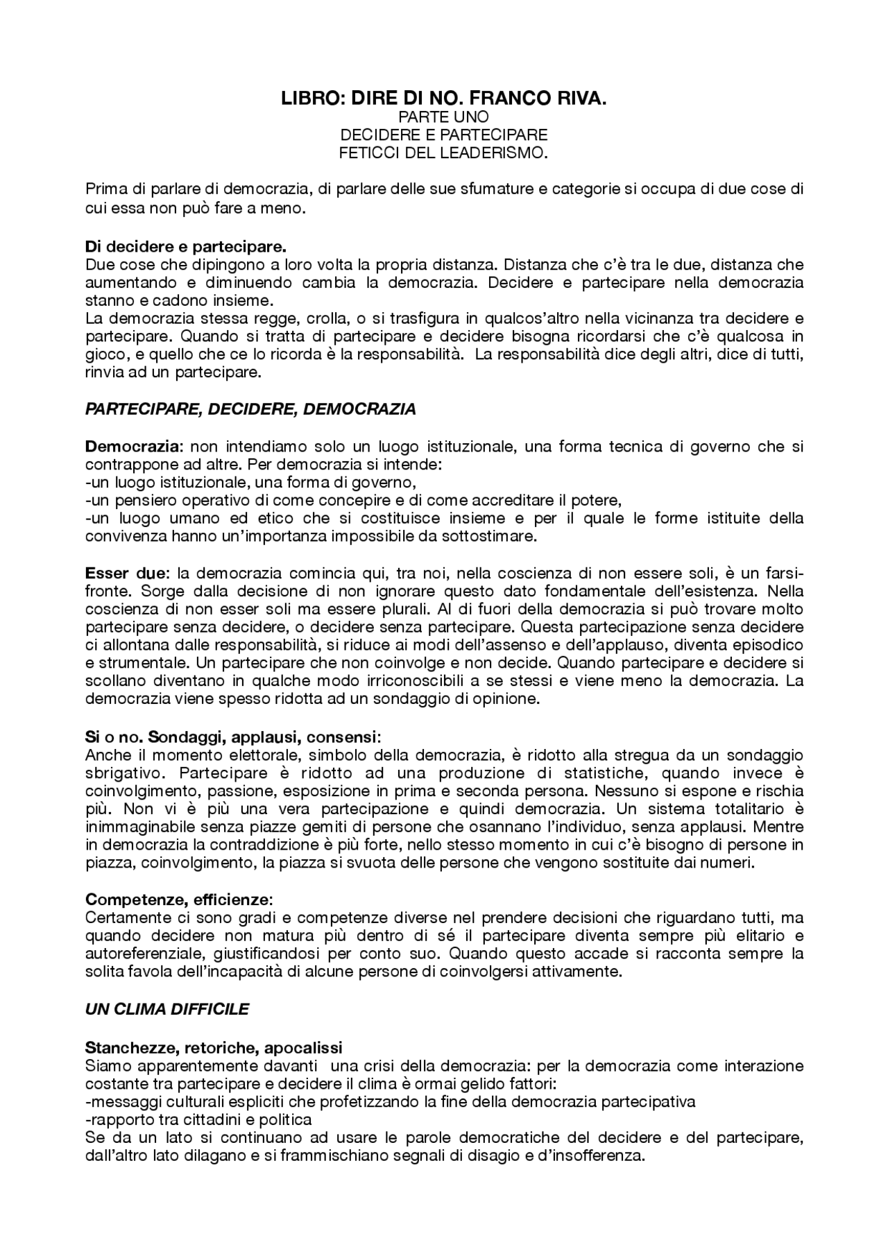 Dire Di No Riassunto Libro Docsity