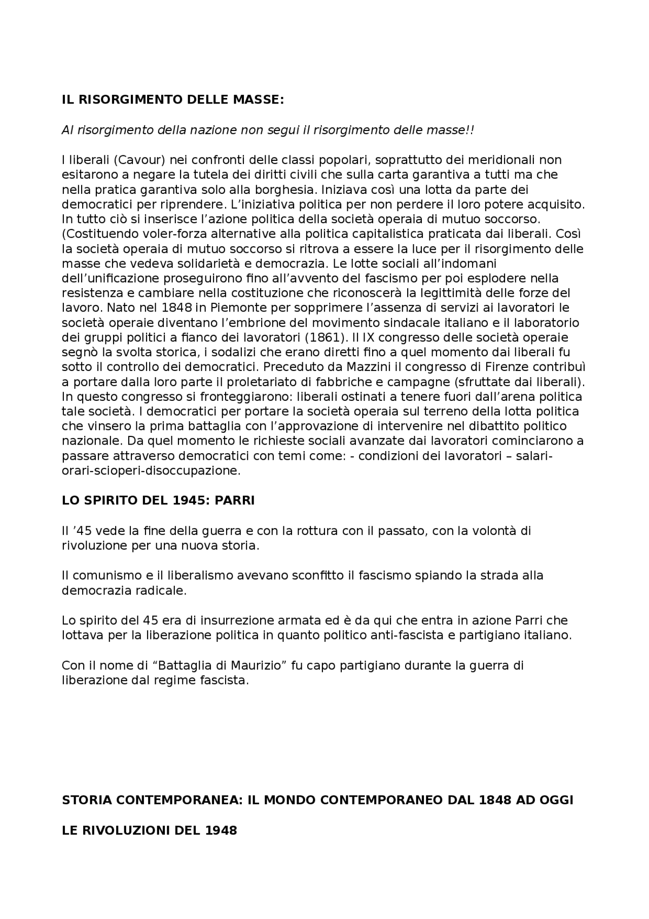 Il risorgimento delle masse - Docsity