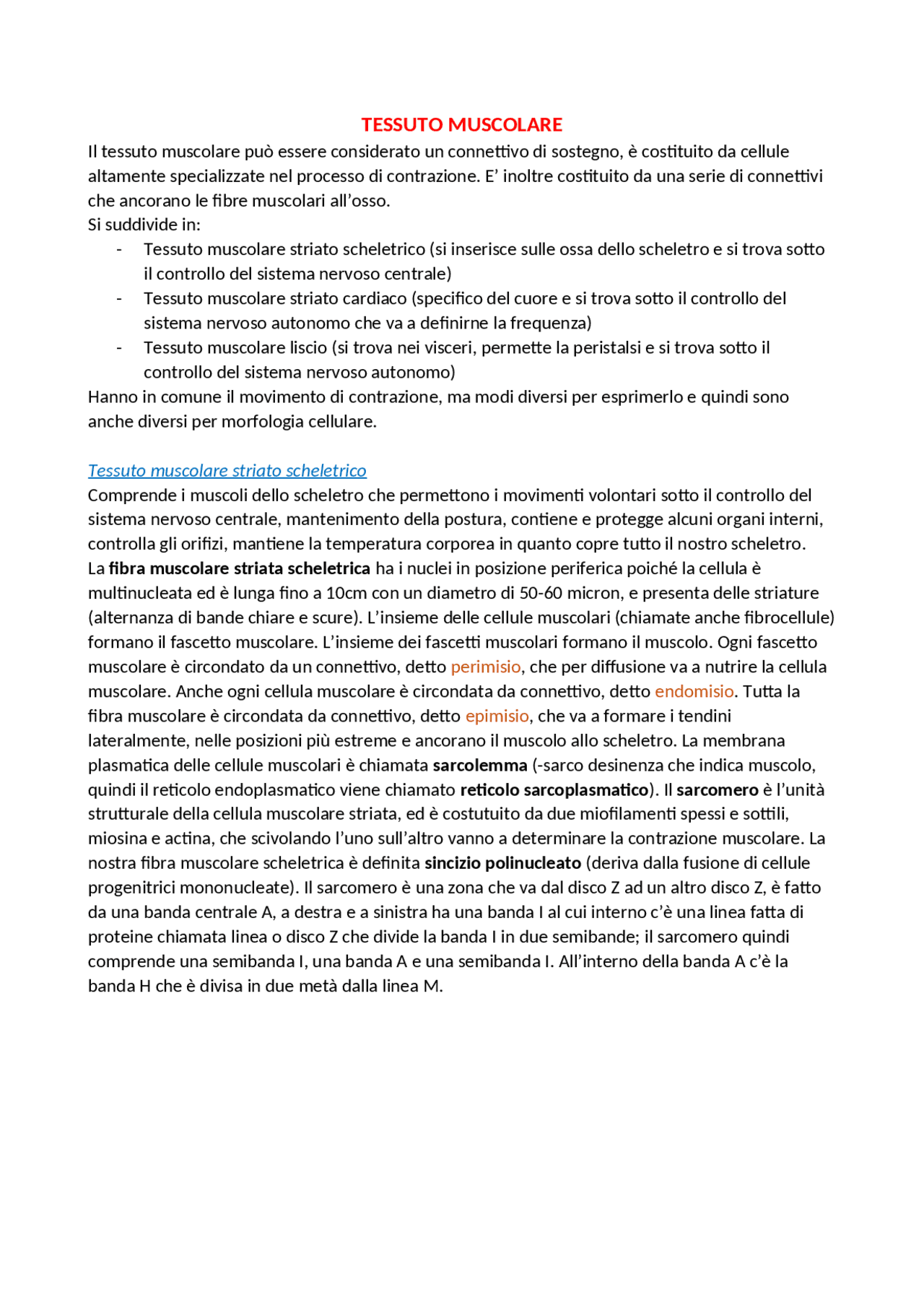 Riassunto Di Istologia Docsity