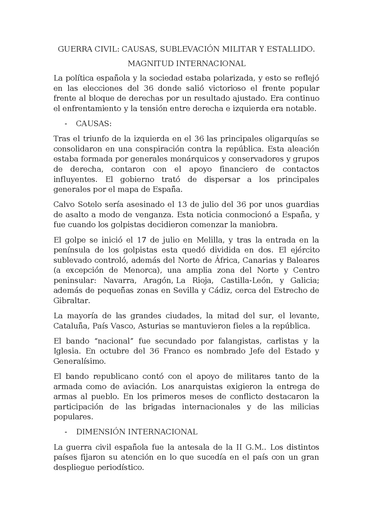 Guerra civil española - Docsity