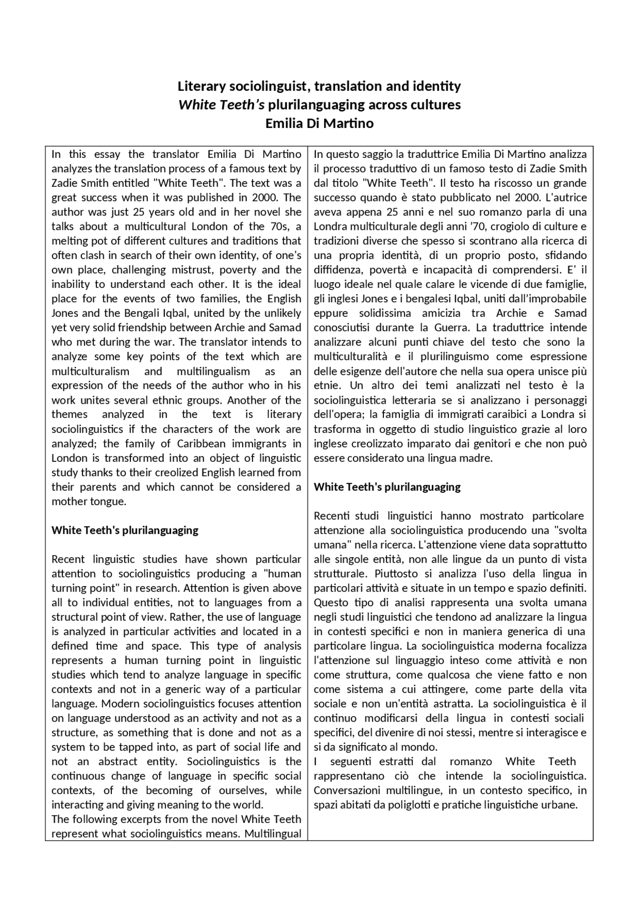 Literary sociolinguist, translation and identity- White Teeth's ...