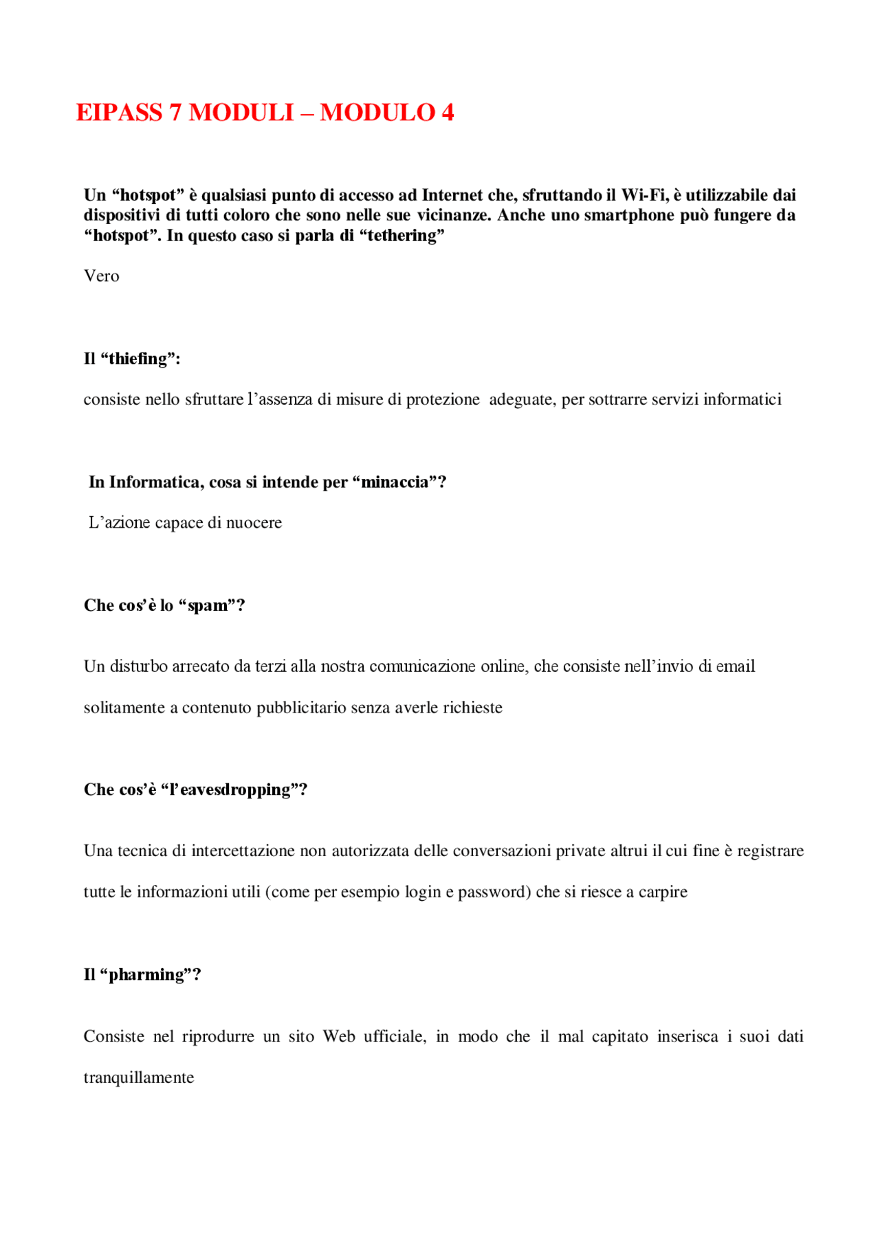 Eipass 7 Moduli Modulo 4 Docsity