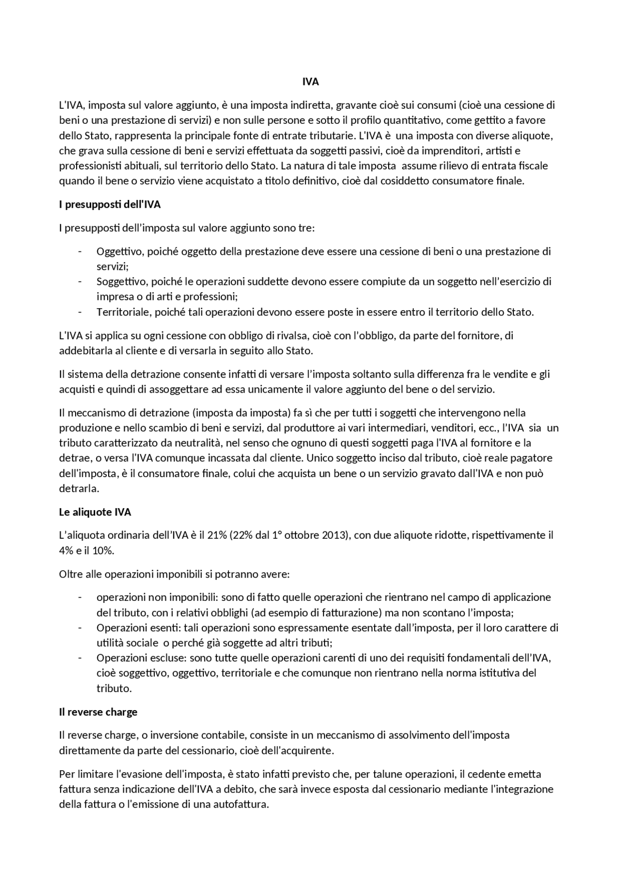 Imposta Sul Valore Aggiunto Docsity