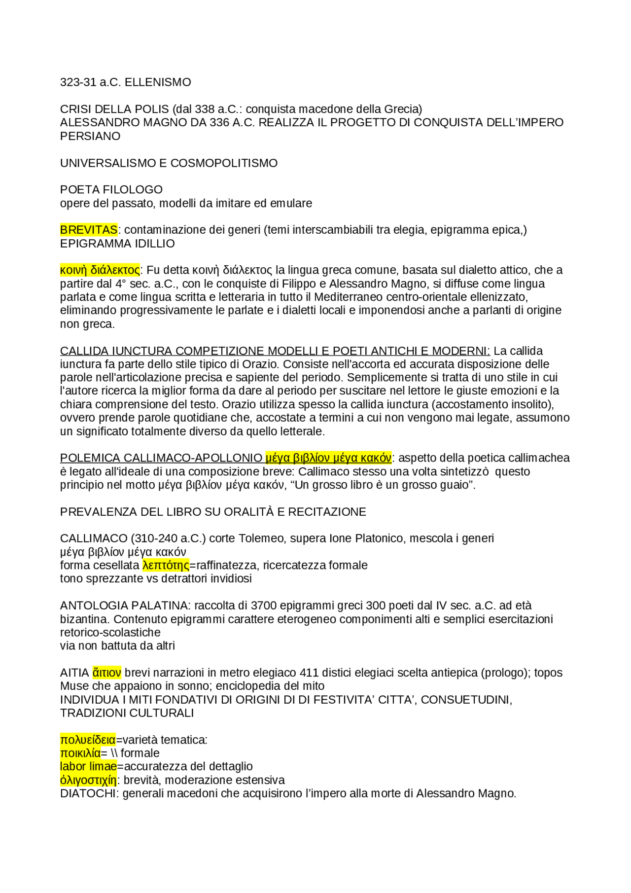 Callimaco Teocrito Docsity