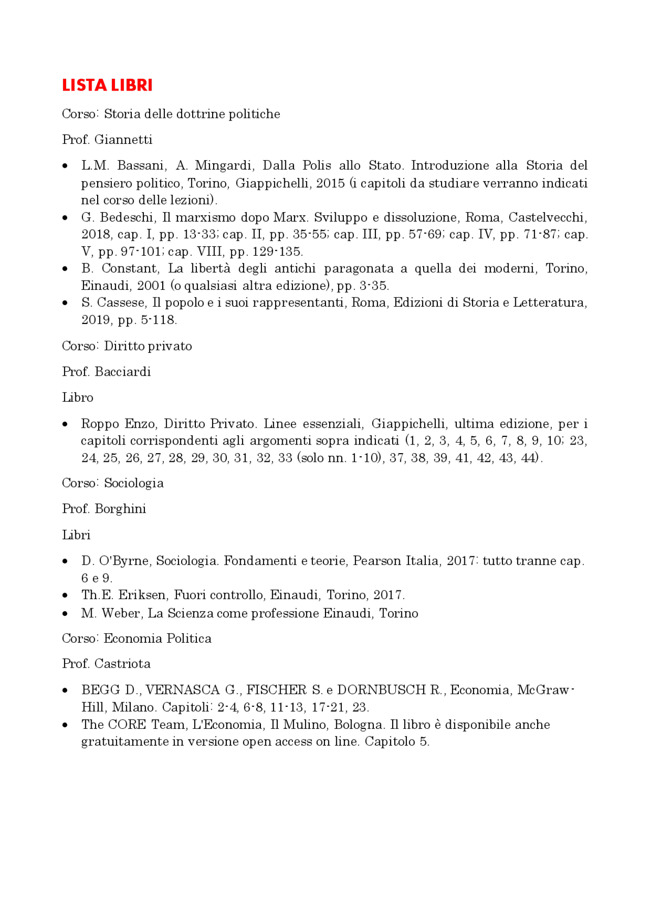 Lista Libri Secondo Semestre Docsity