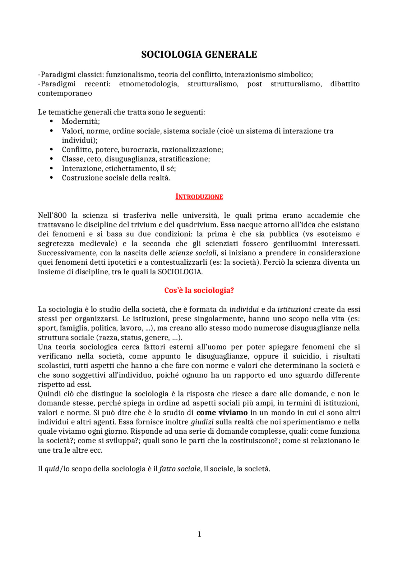 Appunti Di Sociologia Generale Docsity