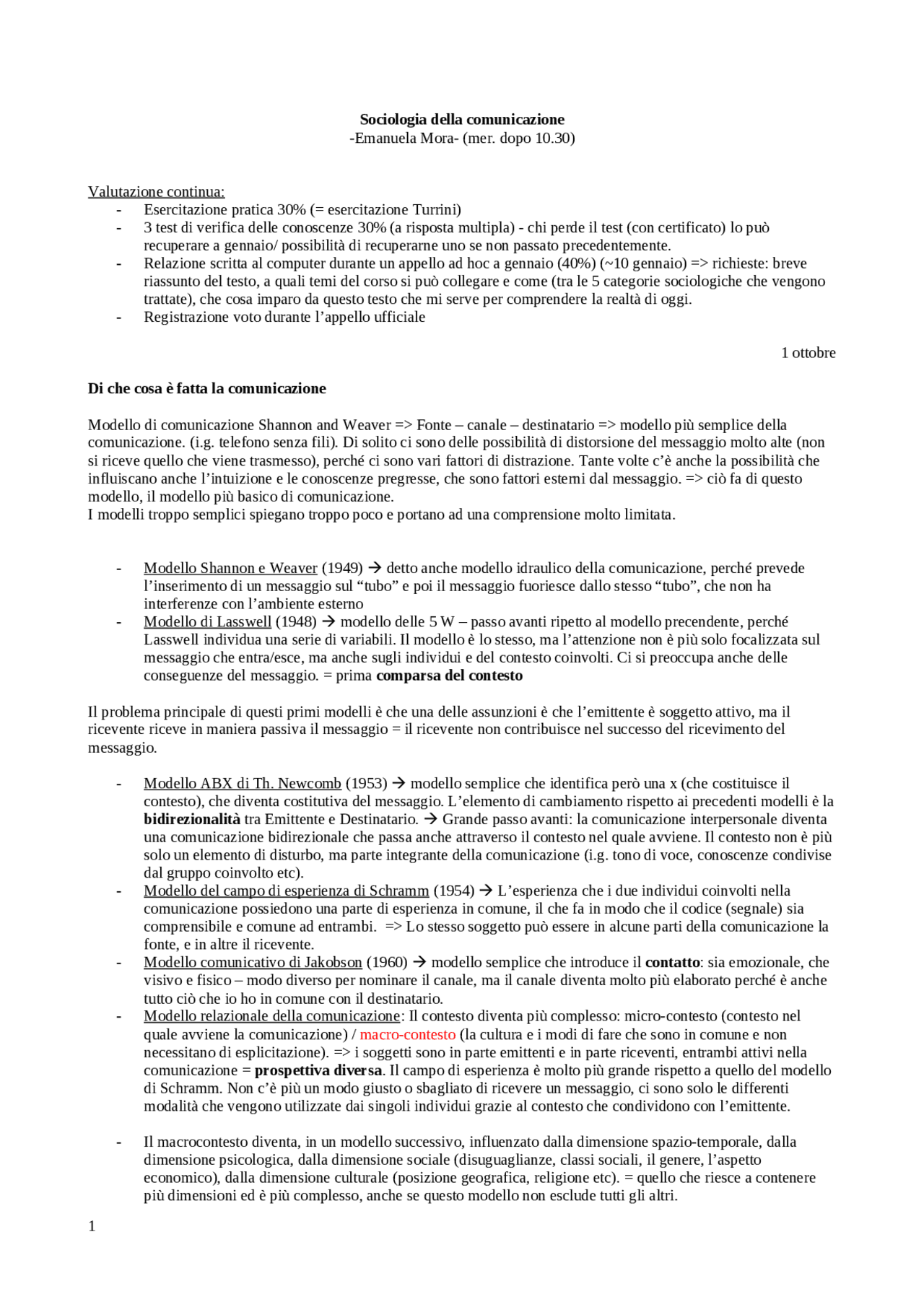 Appunti Di Sociologia Della Comunicazione Prof Mora Docsity