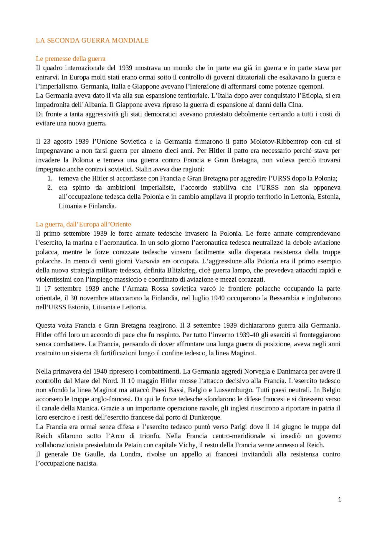 Appunti Di Storia Su Seconda Guerra Mondiale Docsity