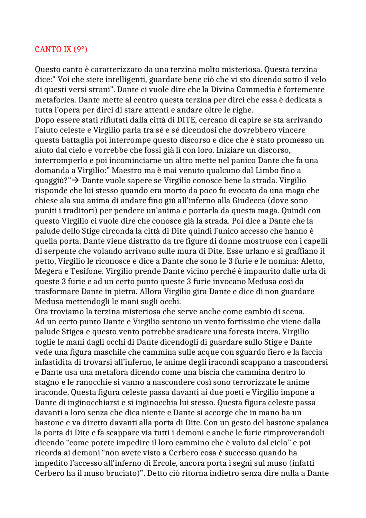 Divina Commedia IX canto inferno - Docsity