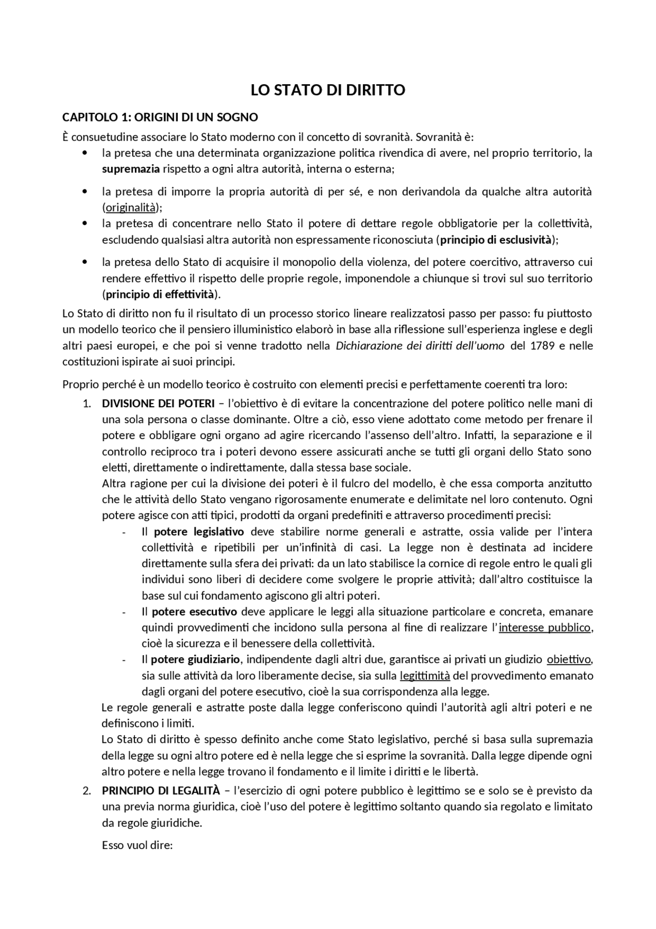 Lo stato di diritto - Bin - Docsity