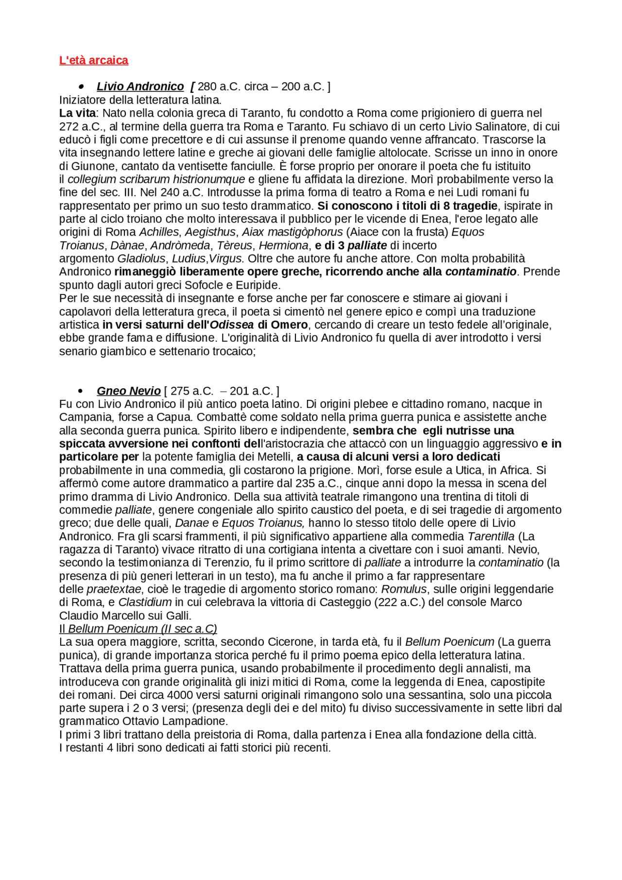 Sintesi Livio Andronico Docsity