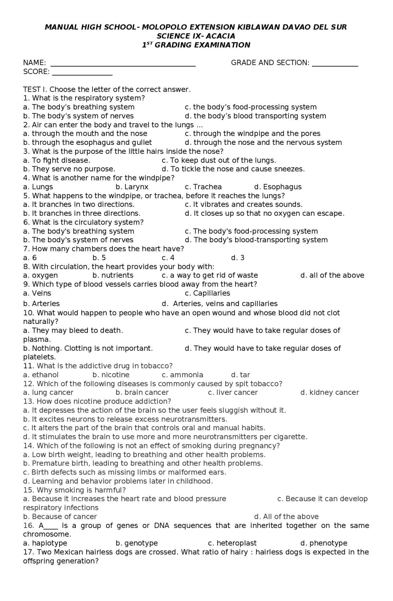Examinations on English subjects - Docsity