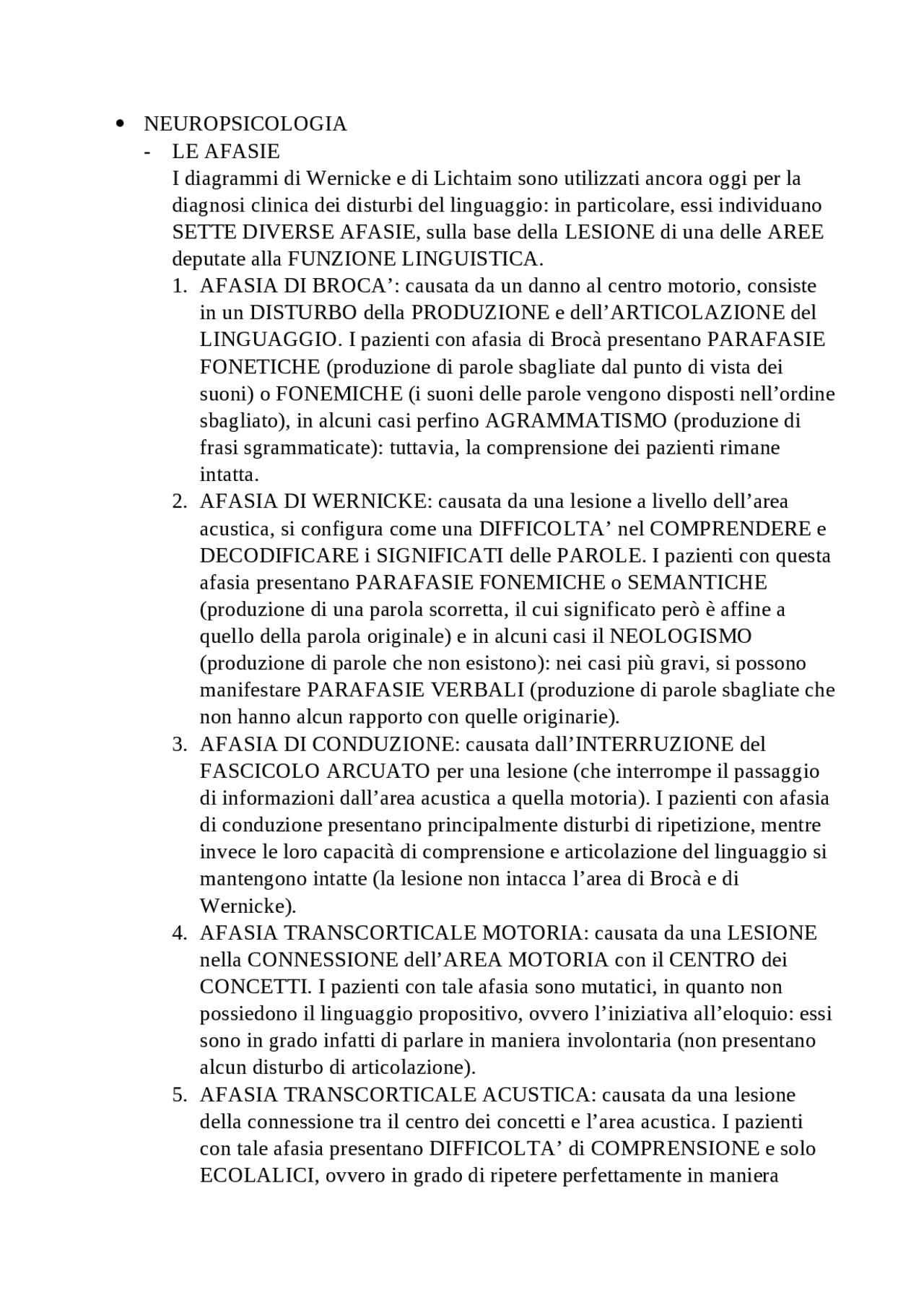 Riassunti Neuropsicologia Docsity