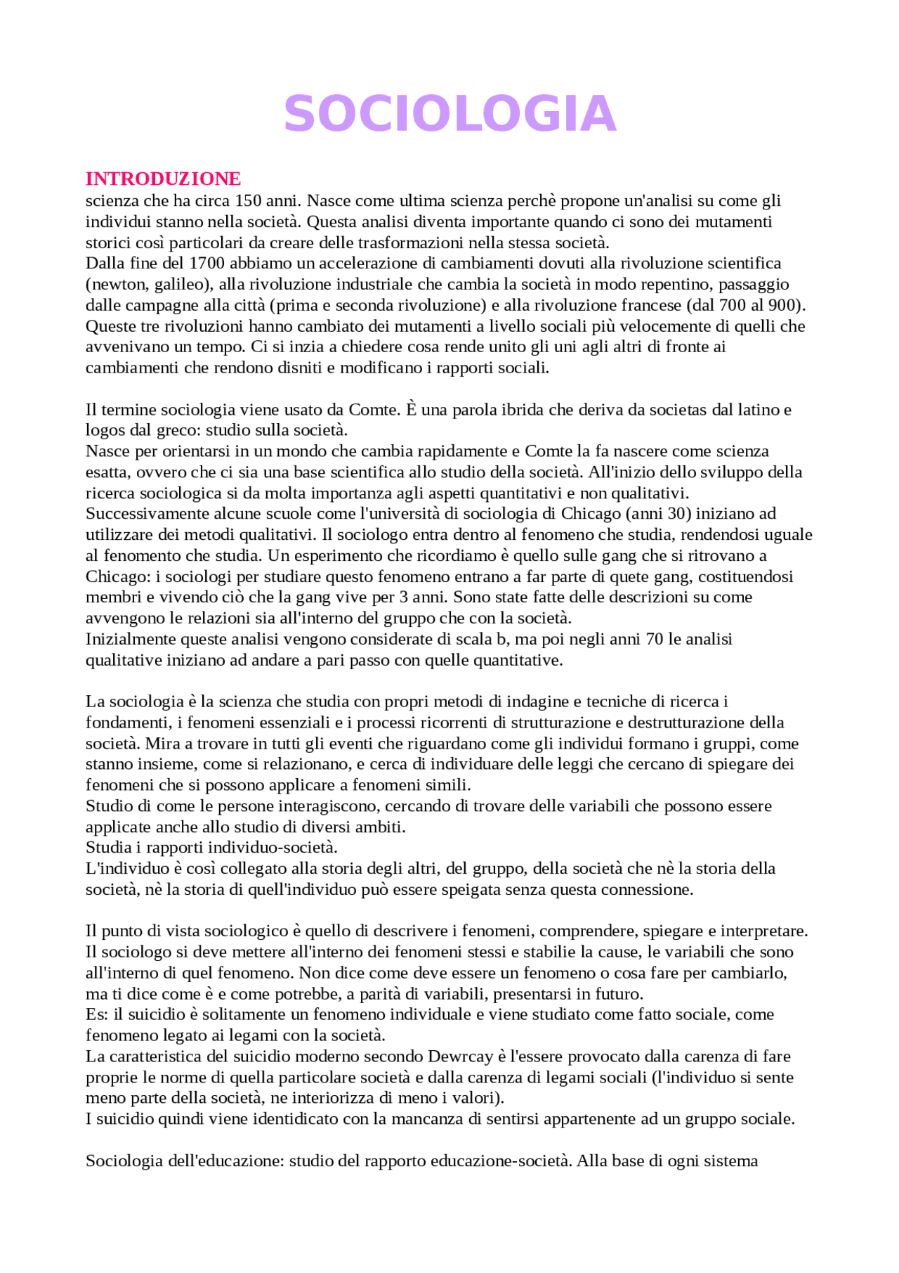 Appunti Sociologia Di Base Docsity