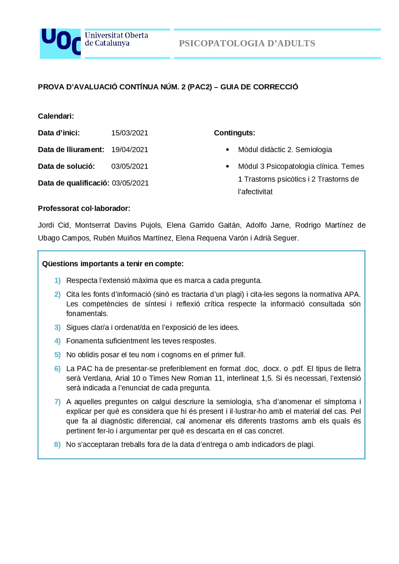 Pac 2 Psicopatologia Adults Docsity