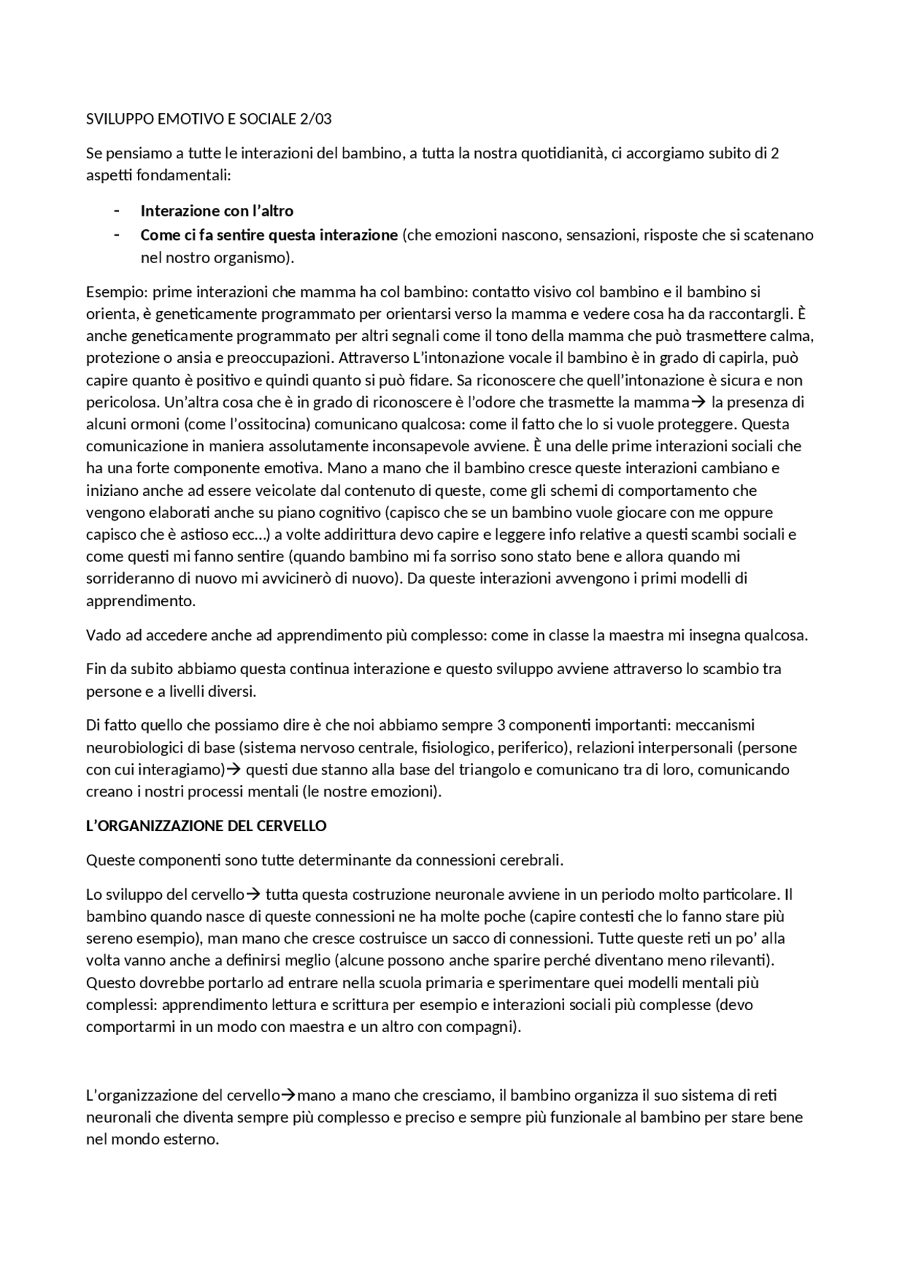 Appunti Psicologia Dello Sviluppo Emotivo E Sociale Docsity