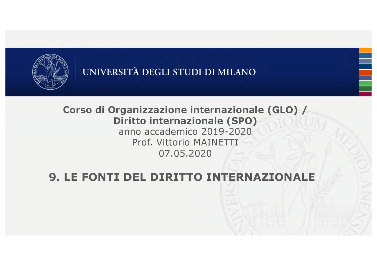 9.Fonti del Diritto Internazionale - Docsity