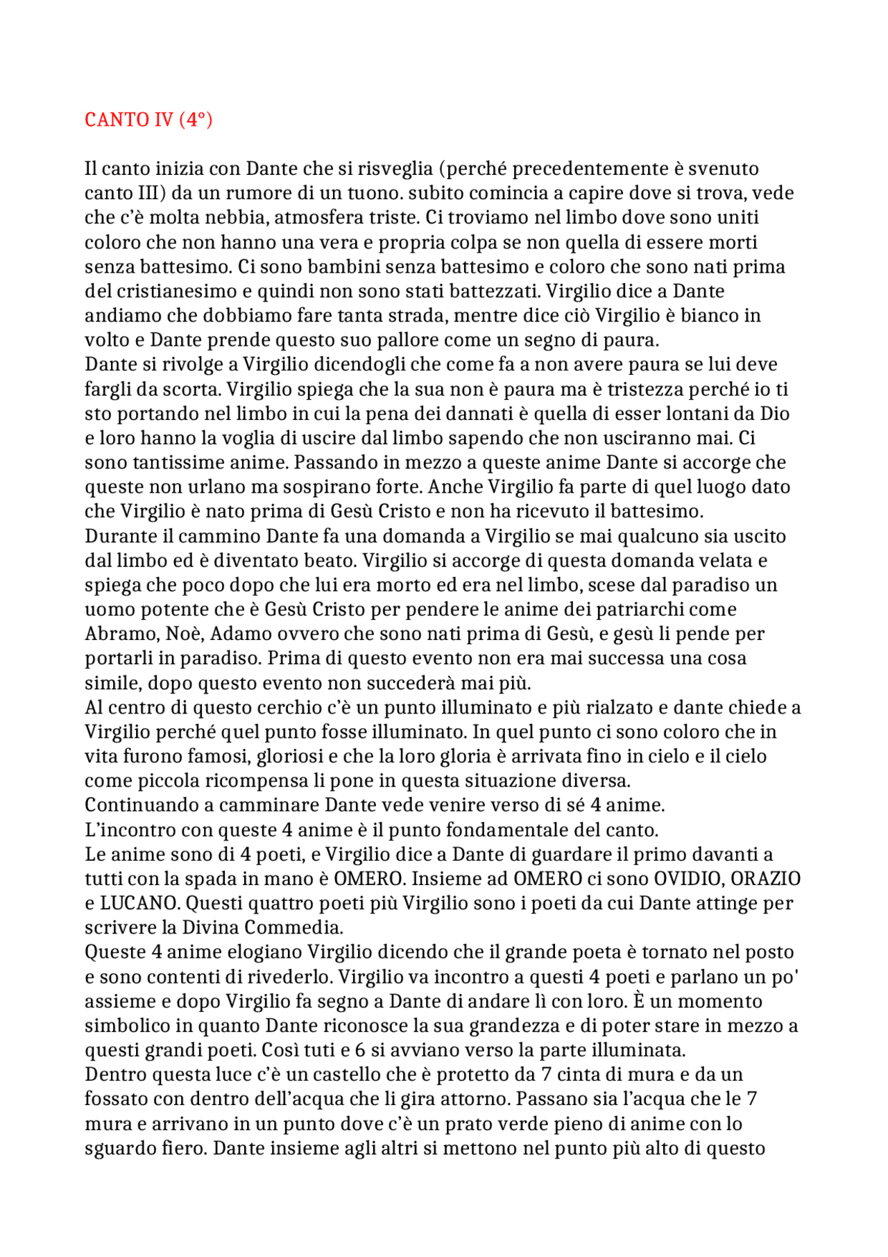 Divina Commedia canto IV inferno - Docsity