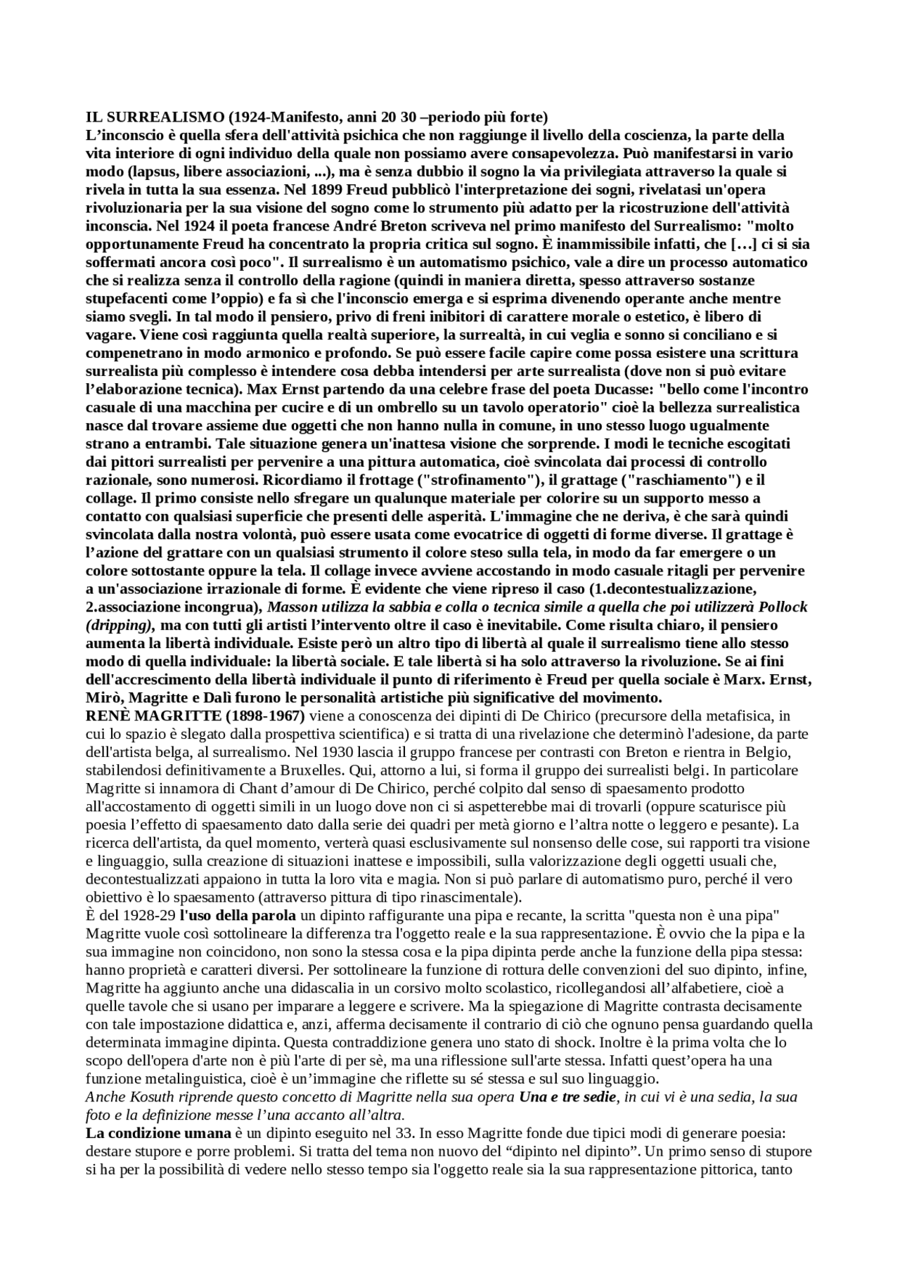 Riassunto Sul Surrealismo E Arte Astratta Docsity