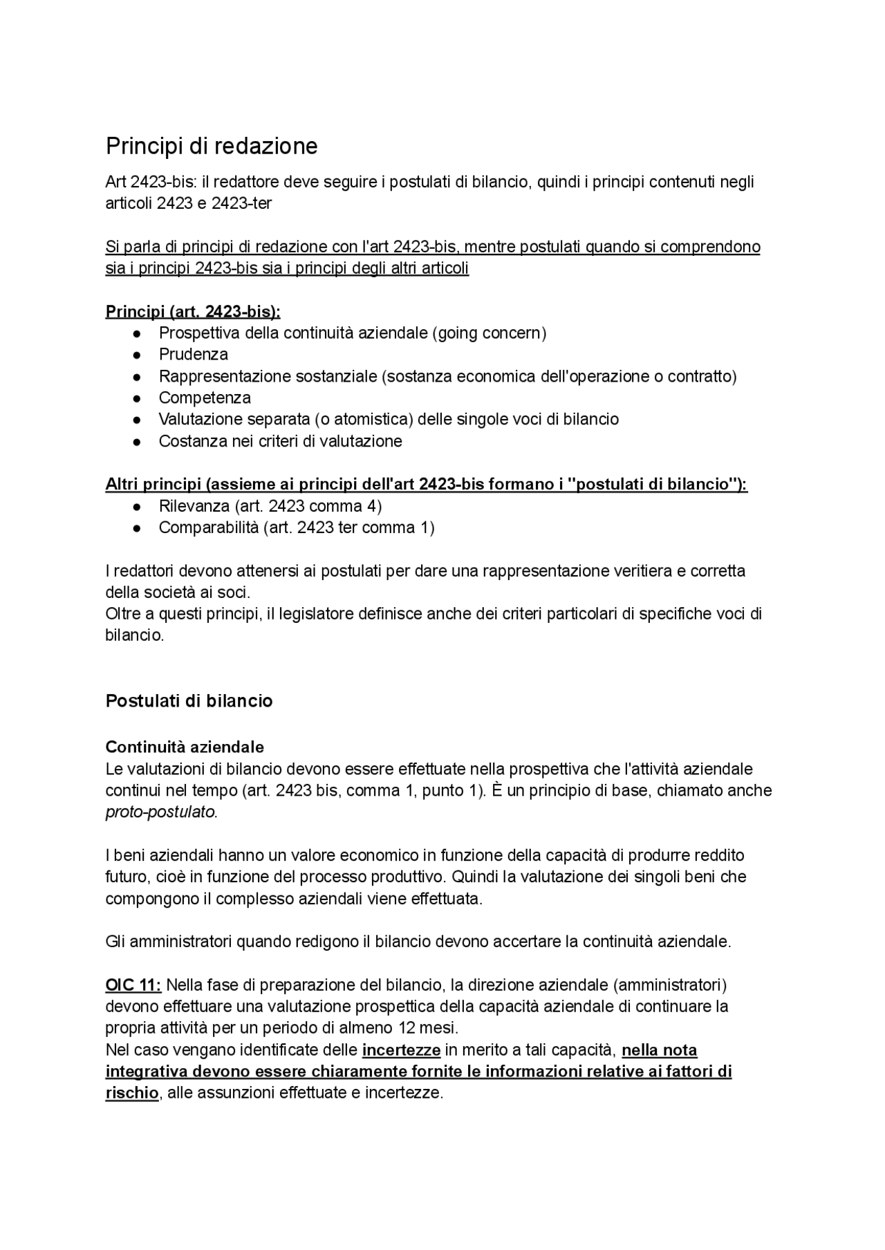 Principi Di Redazione Del Bilancio Docsity