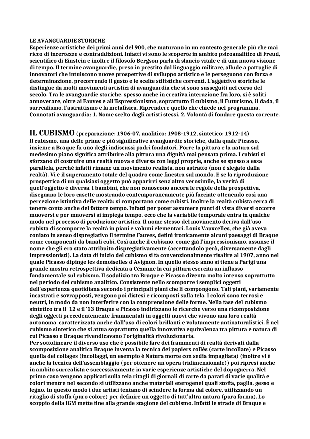 Riassunto Sul Cubismo E Picasso Summaries Of Art Docsity