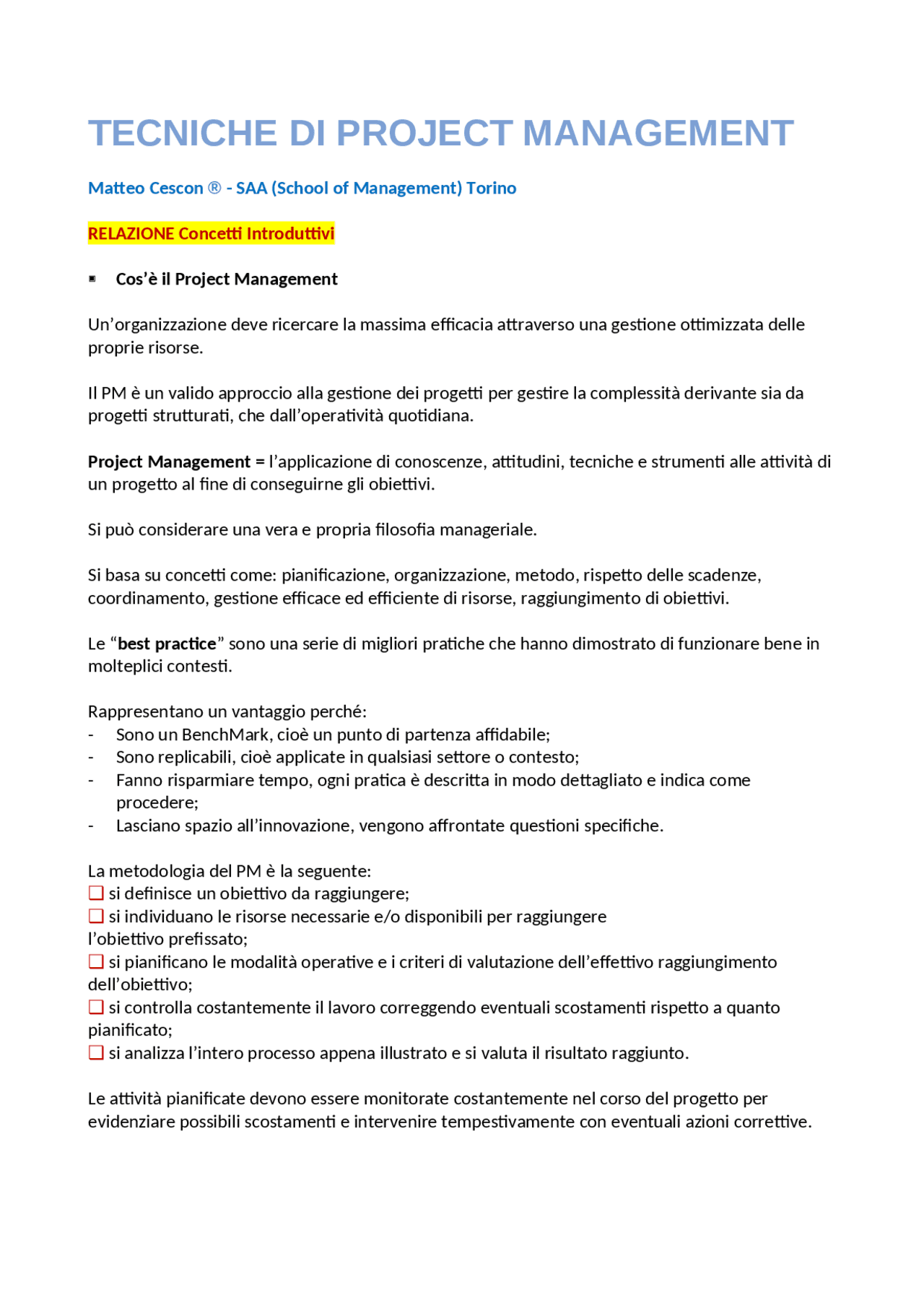 Project Management Appunti Completi Esame Docsity