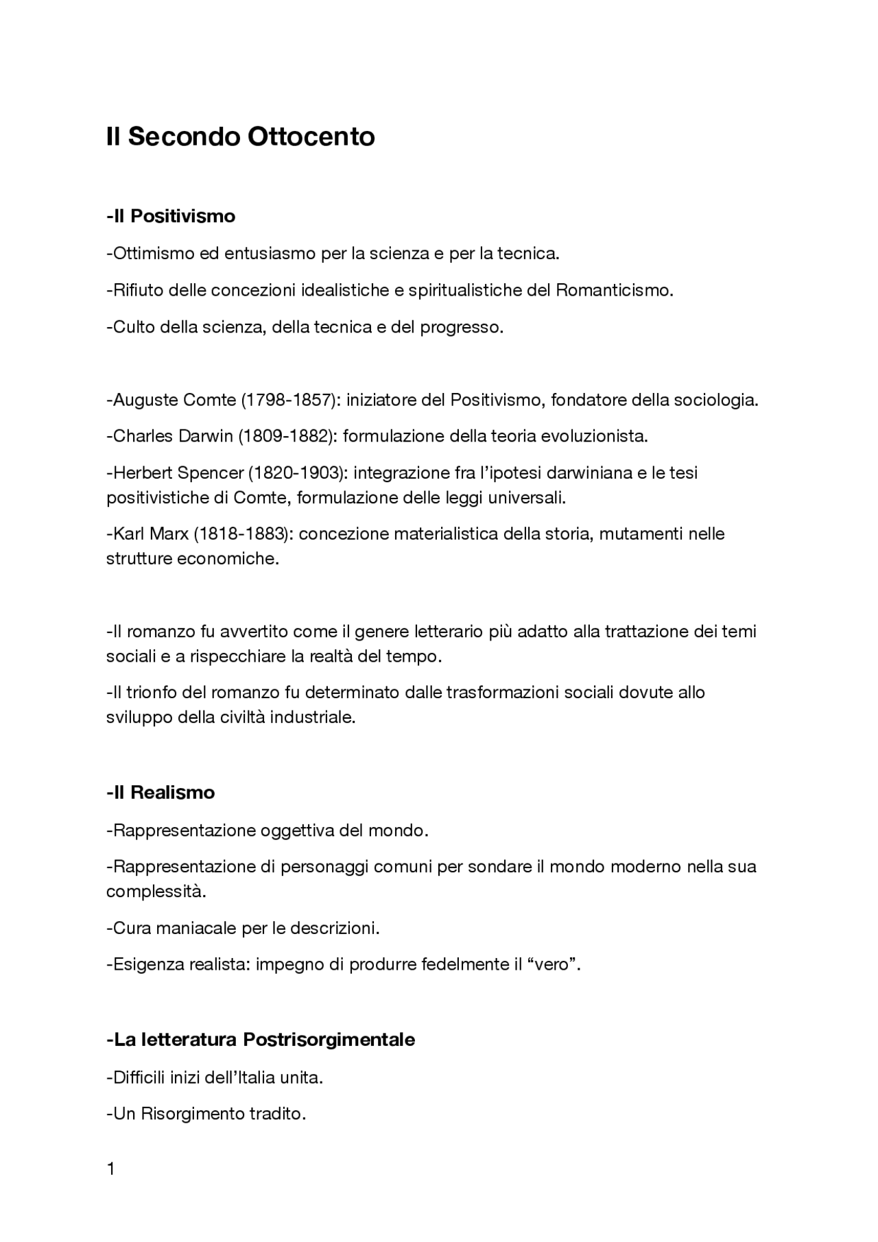 Riassunto periodo secondo ottocento - Docsity