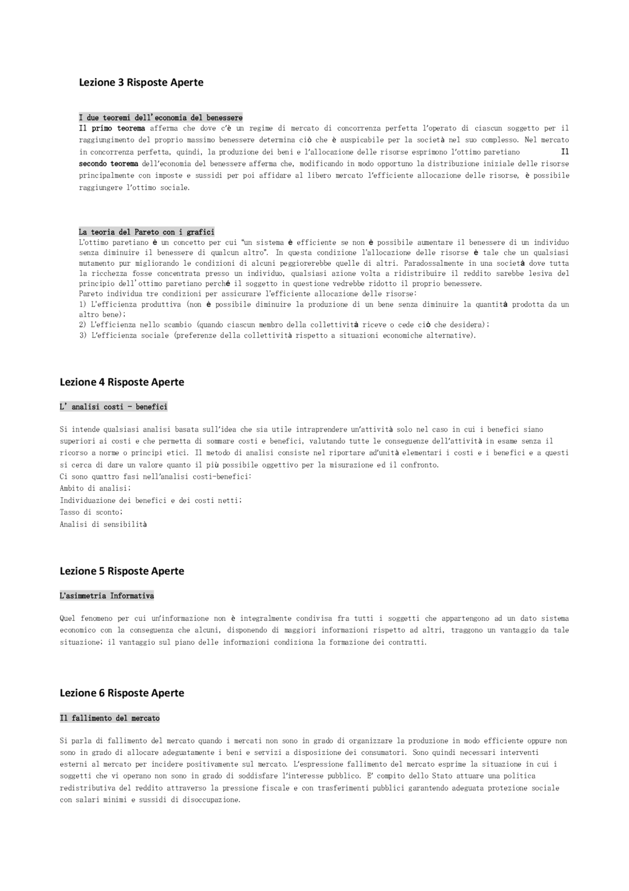 Risposte Aperte Scienze Delleconomia Docsity