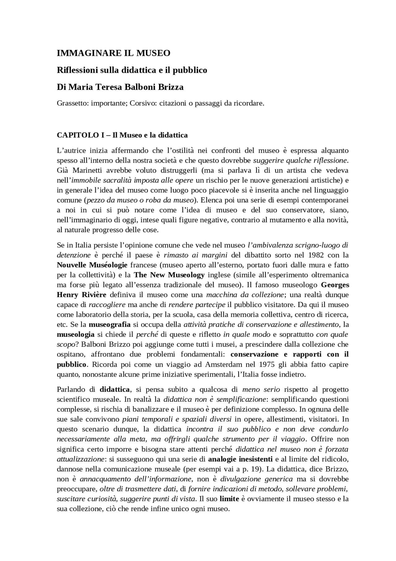 Immaginare Il Museo Balboni Brizza Riassunto Docsity