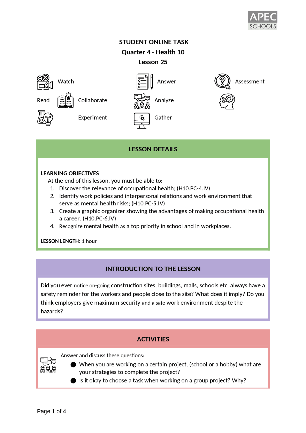 HEALTH 10- Career pathways- occupational health and safety - Docsity