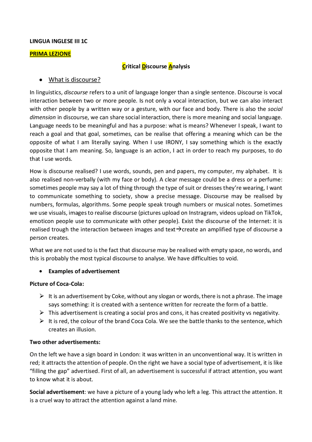 Lingua Inglese Iii 1c Docsity