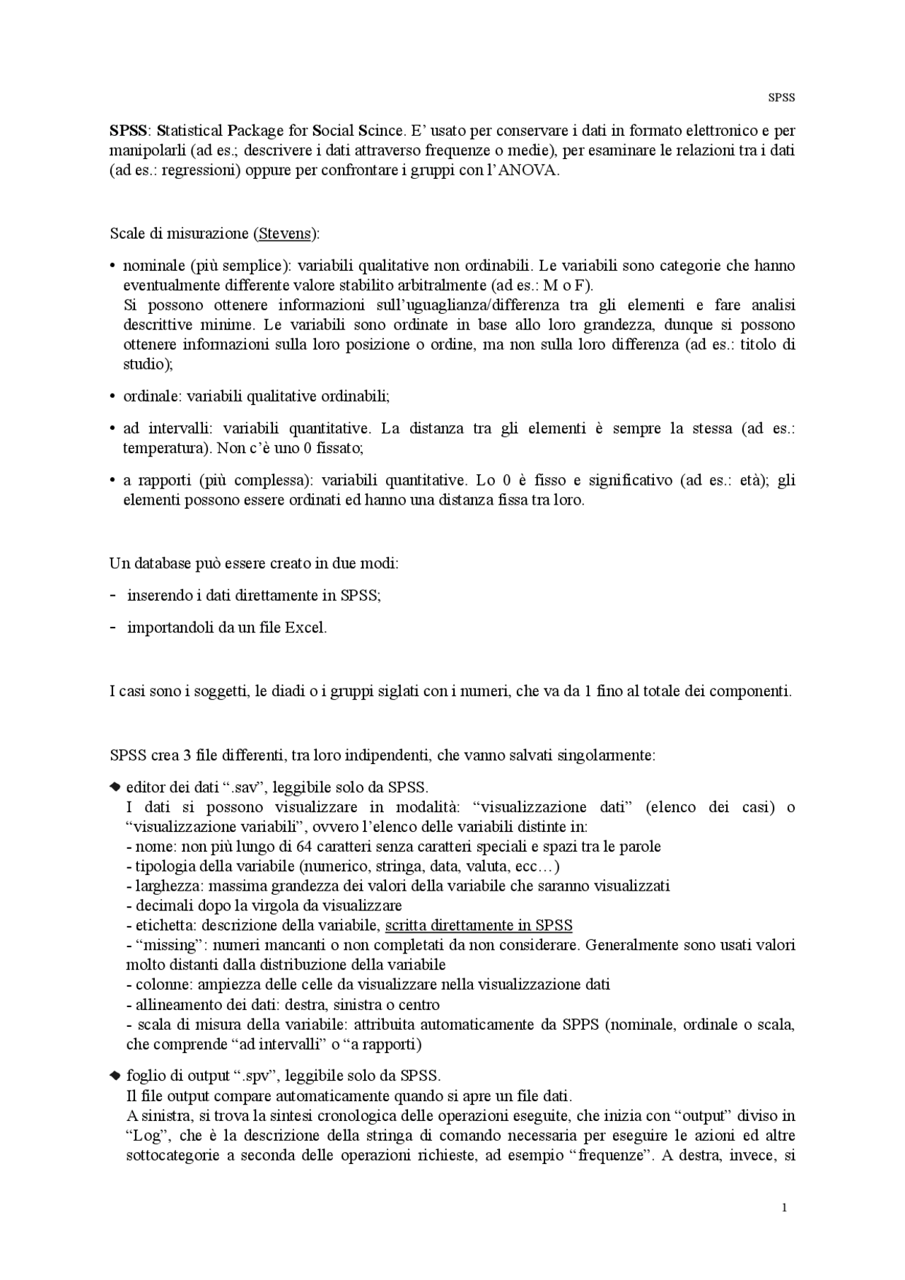 Riassunti Corso Lab Spss Docsity