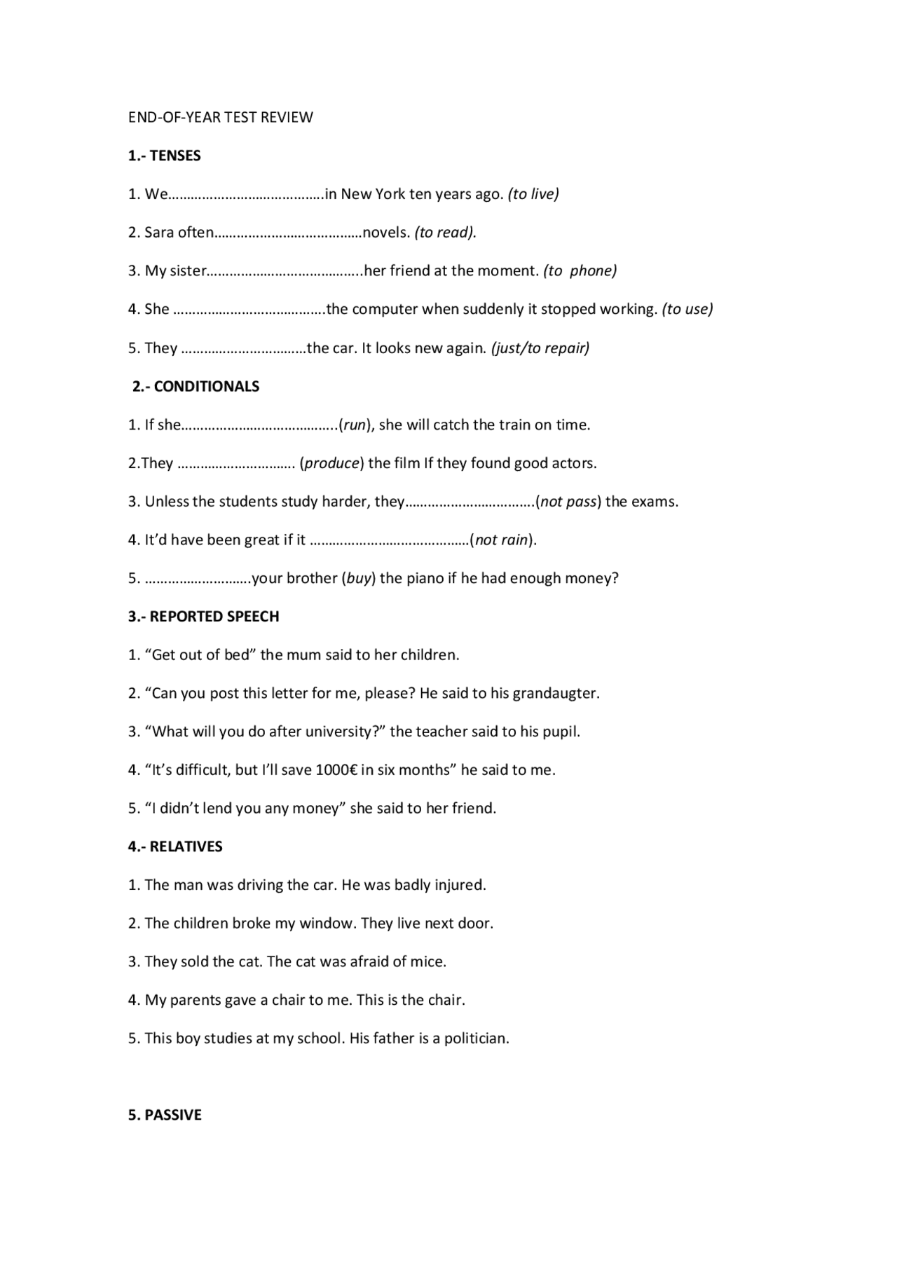 END-OF-YEAR TEST REVIEW - Docsity