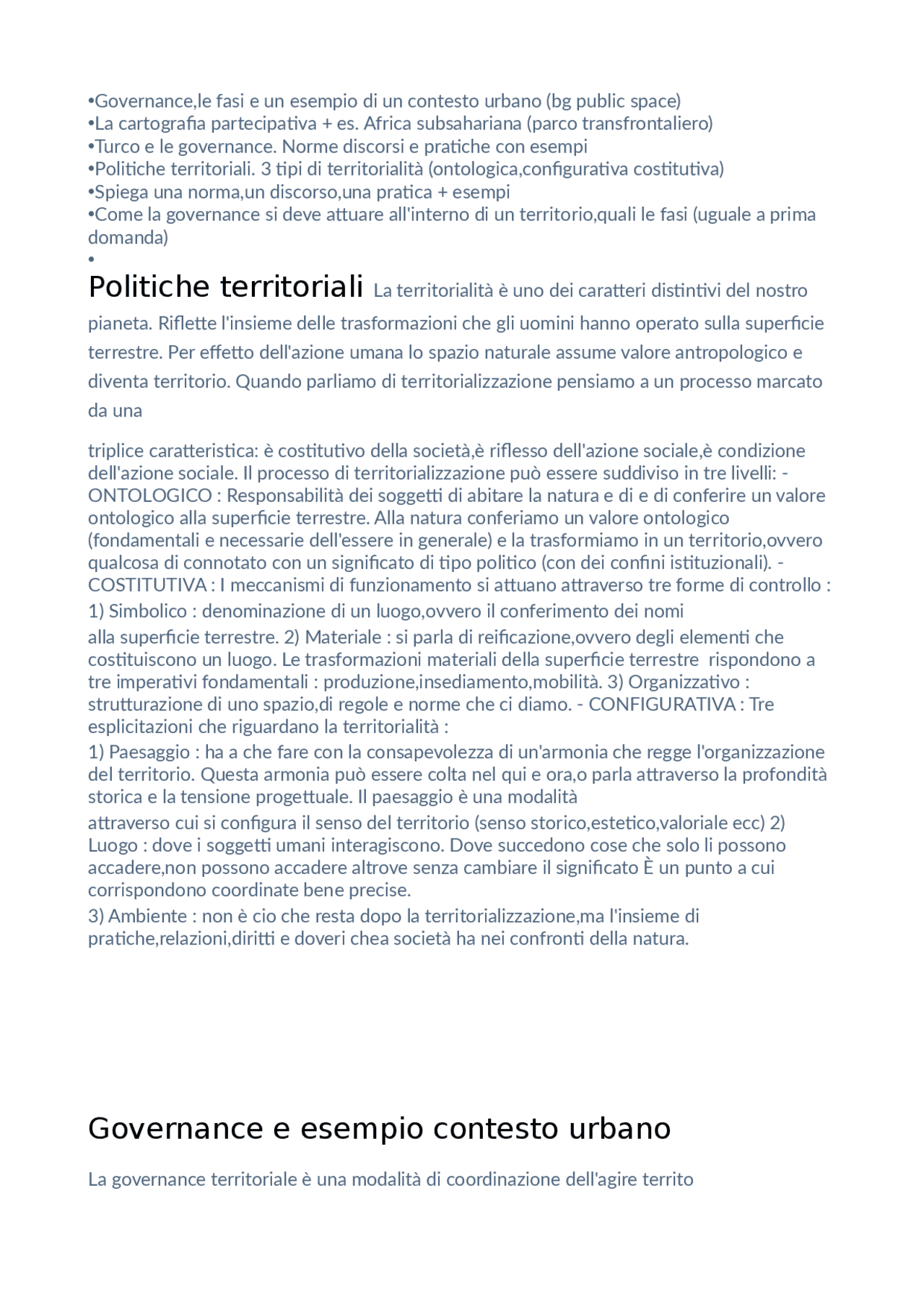 Domande Esame Di Governance Territoriale Docsity