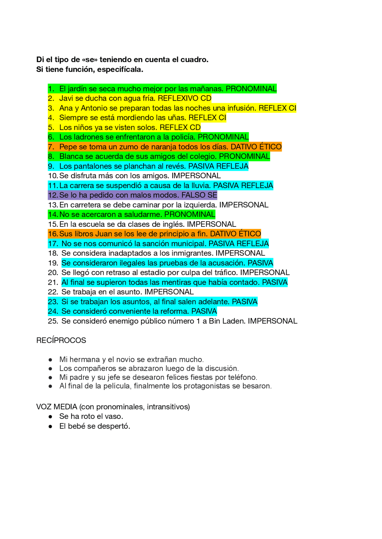 Ejercicios tipos de SE - SOLUCIONES.pdf | Ejercicios de Lengua y Literatura | Docsity