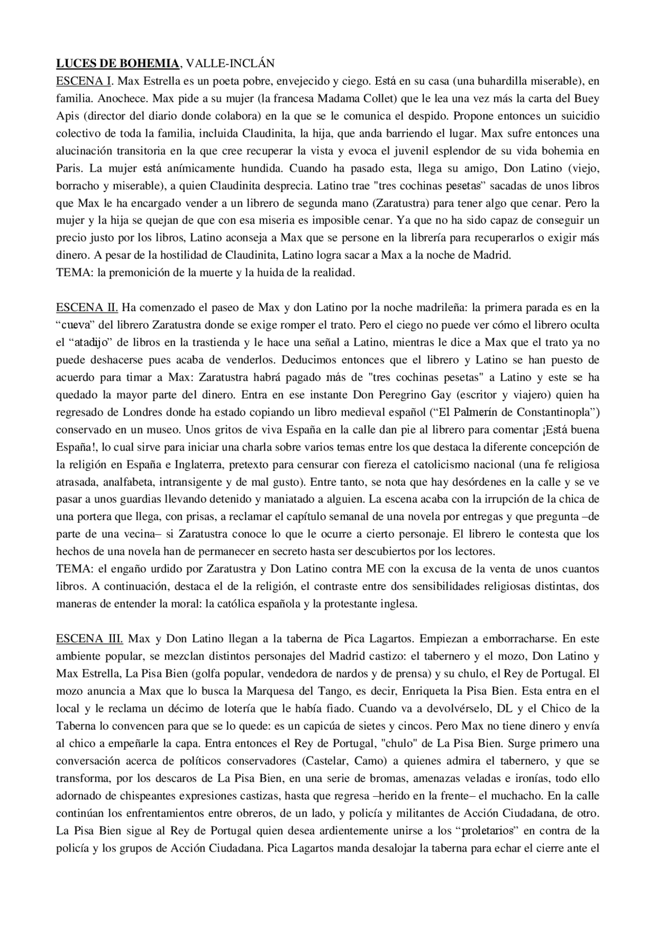 Resumen Luces De Bohemia Docsity
