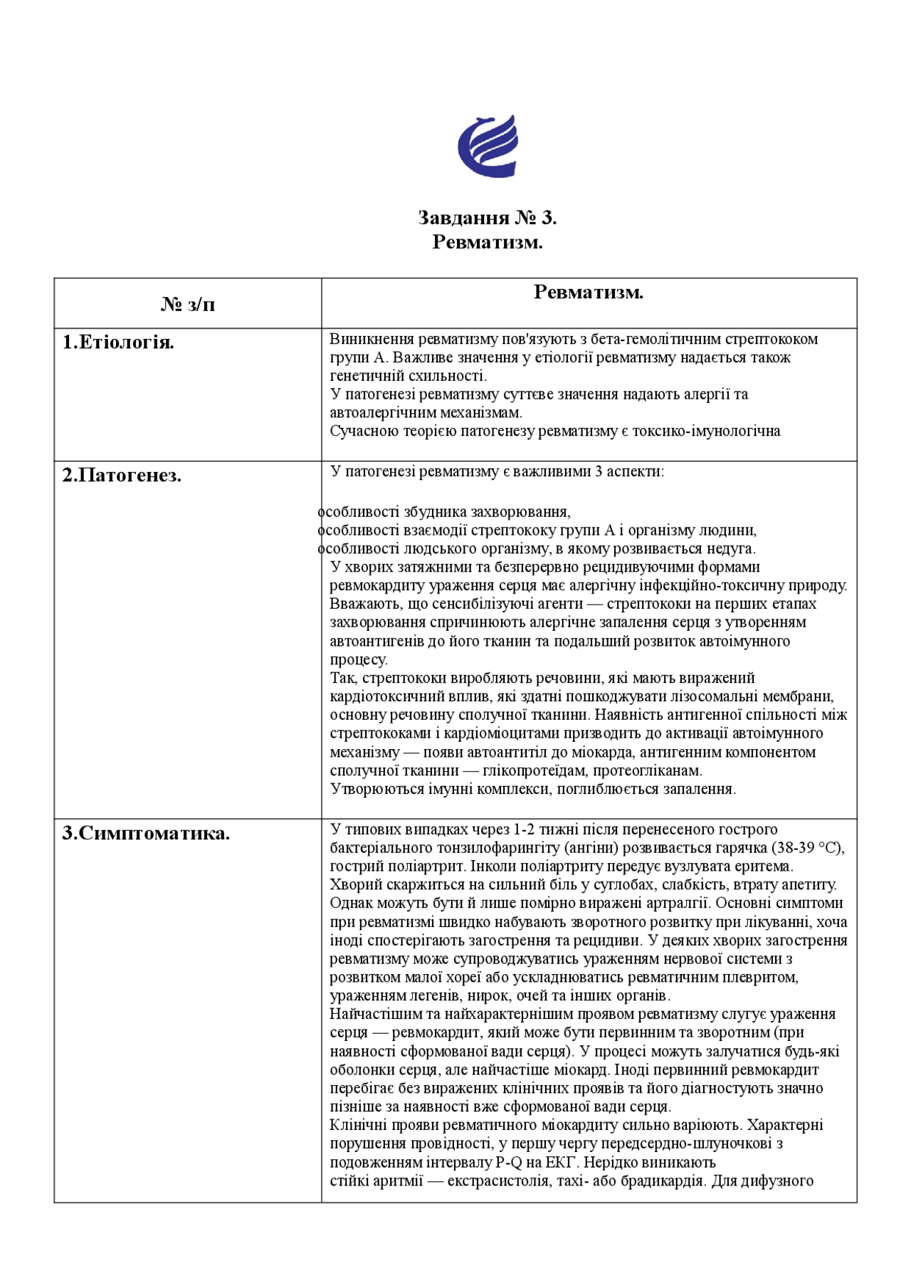 Ревматизм таблиця етіологія патогенез Docsity